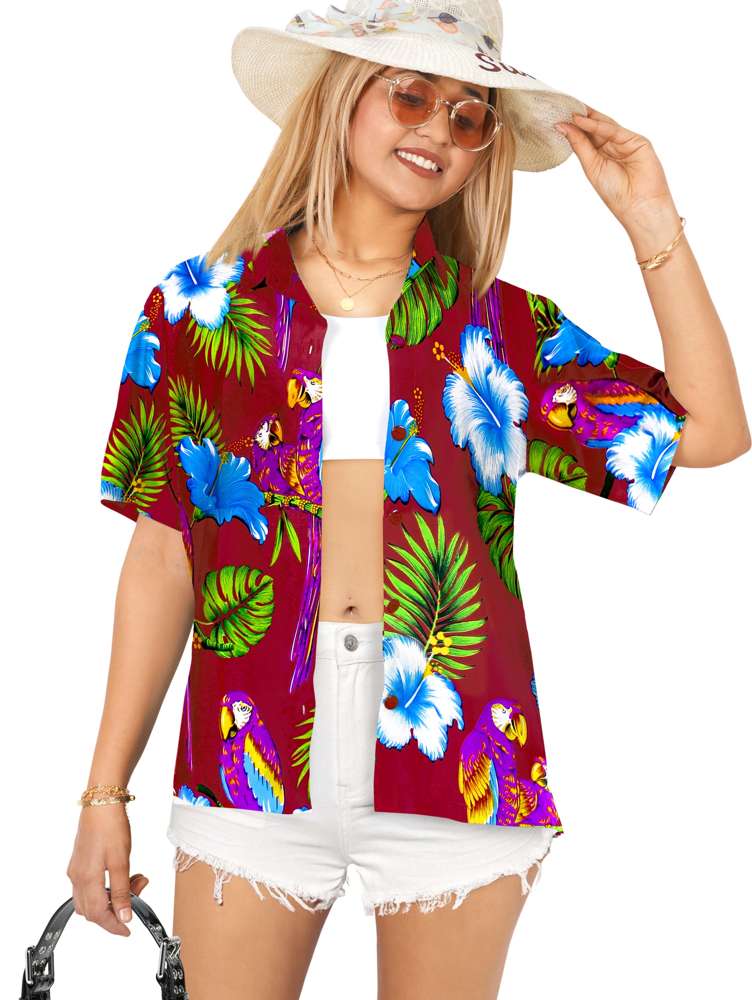 HAPPY BAY Women's Button Down Casual Summer Beach Party Blouse Shirt ...