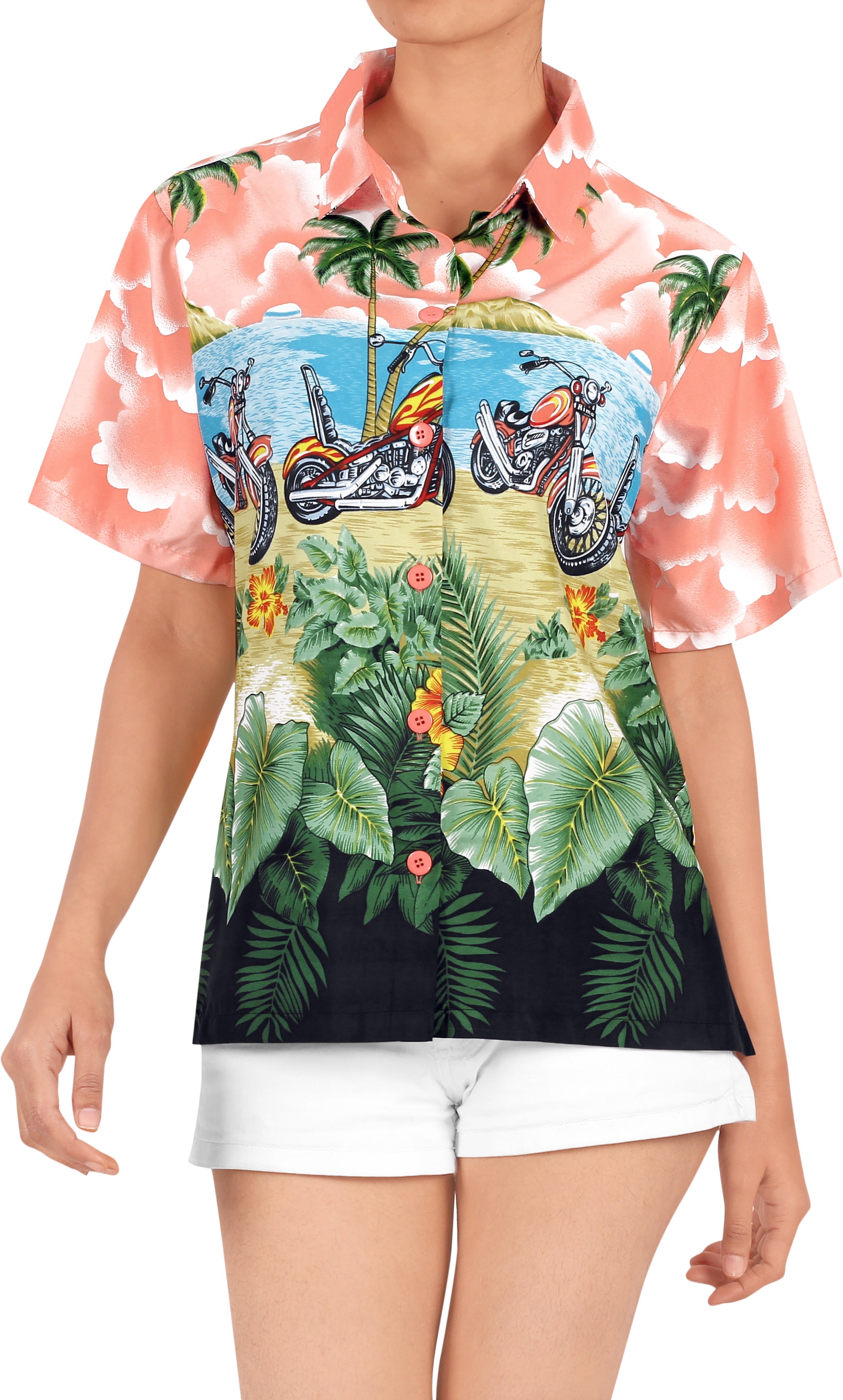 HAPPY BAY Women's Button Down Short-Sleeve Blouses Beach Hawaiian Shirt ...