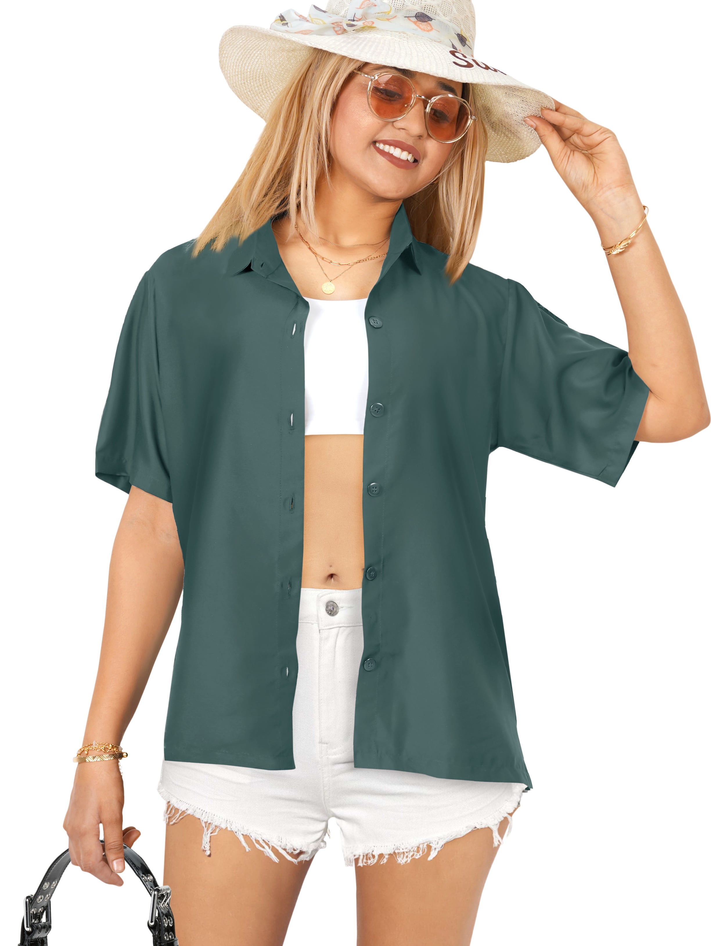 HAPPY BAY Women's Casual Hawaiian Blouses Shirt V Neck Blouse Short ...