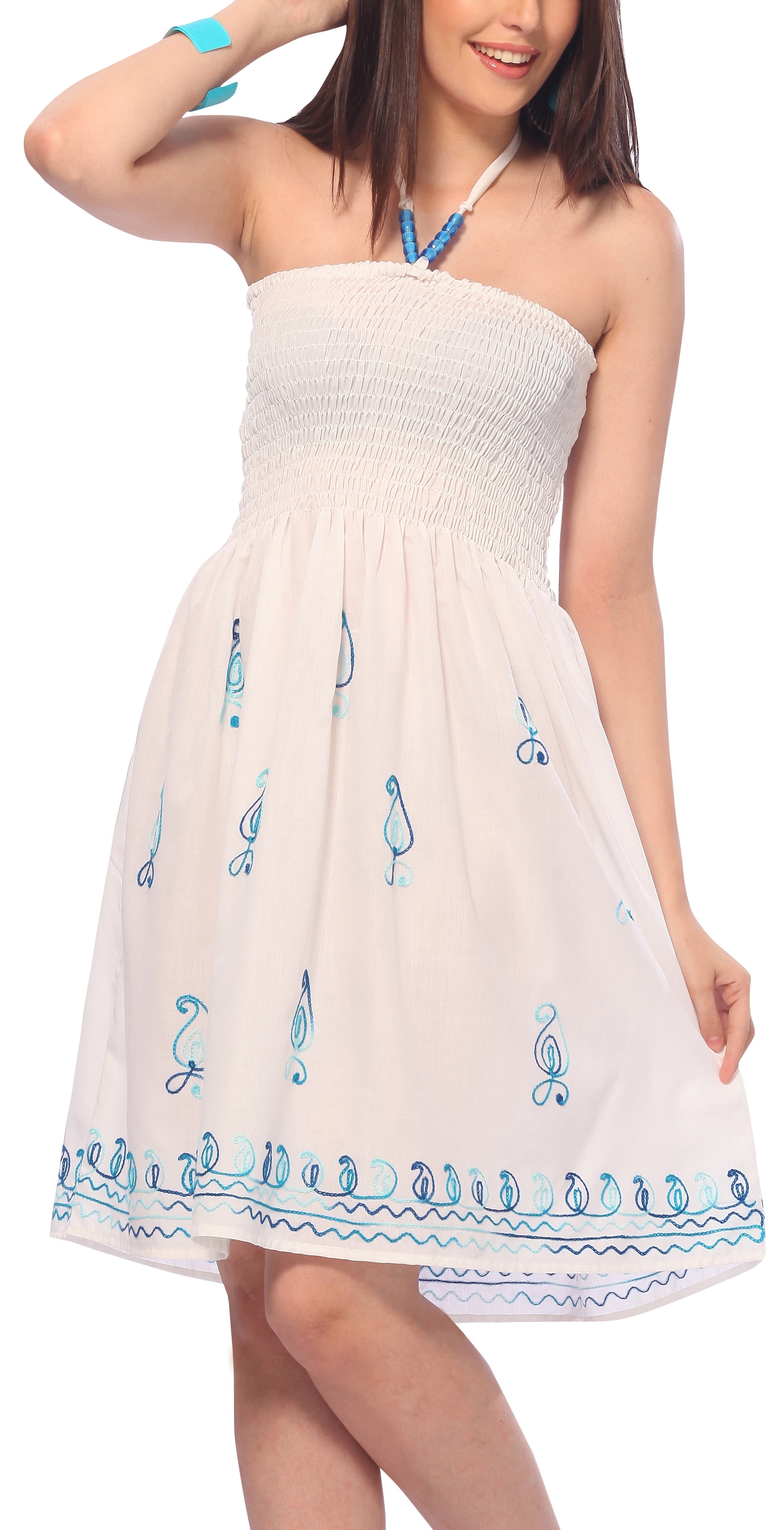 HAPPY BAY Women's Casual Smocked Mini Flowy Dress Tube Top Strapless ...