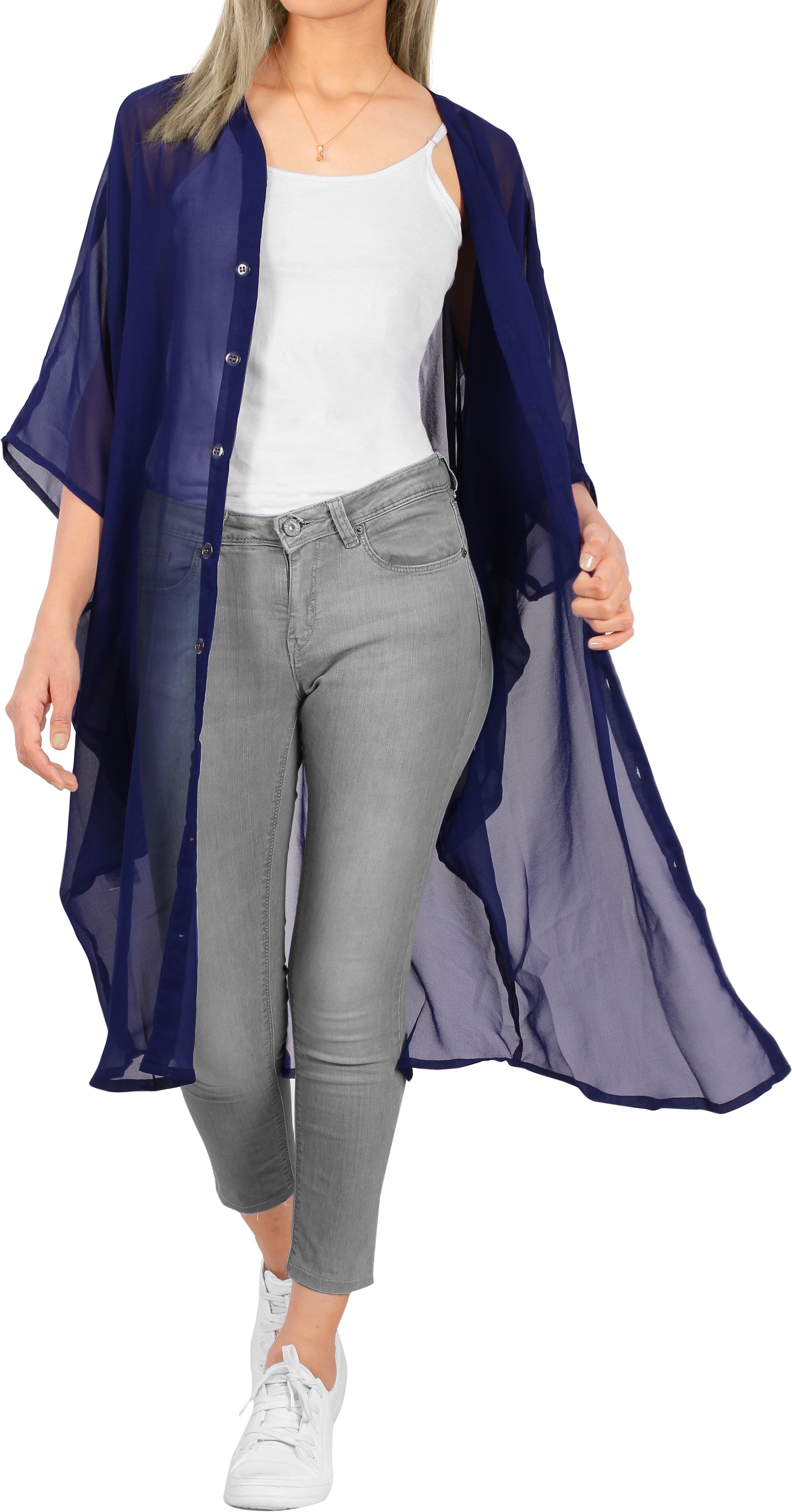 HAPPY BAY Women's Chiffon Solid Sheer Beach Button Down Kimonos ...