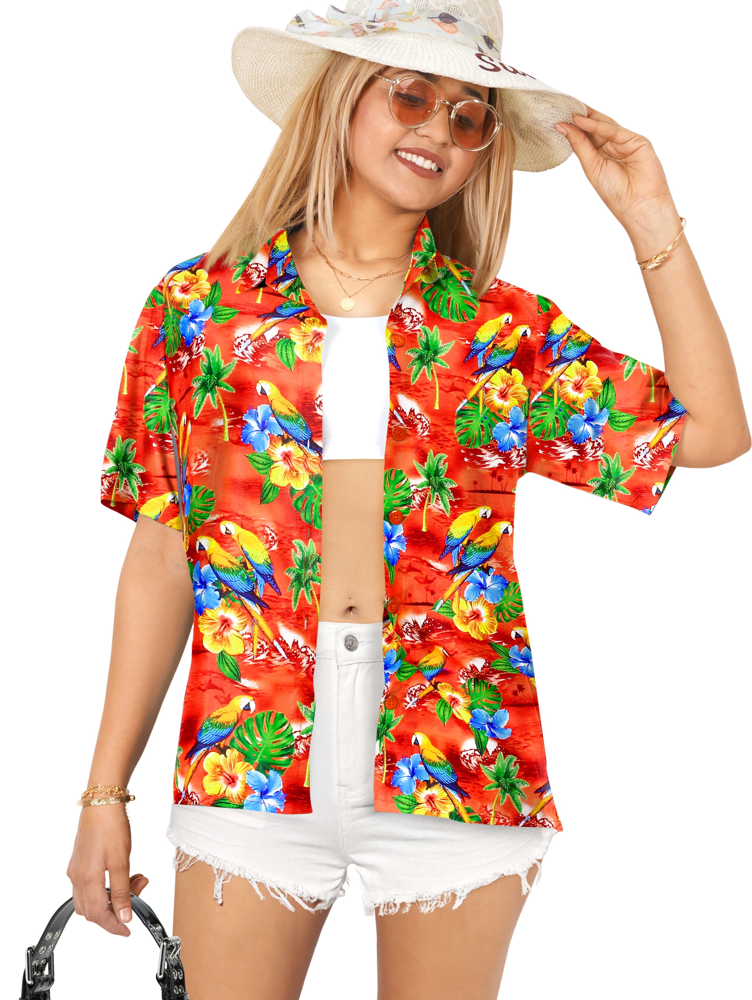 HAPPY BAY Women's Floral Beach Hawaiian Blouse Shirt Cute Blouses ...