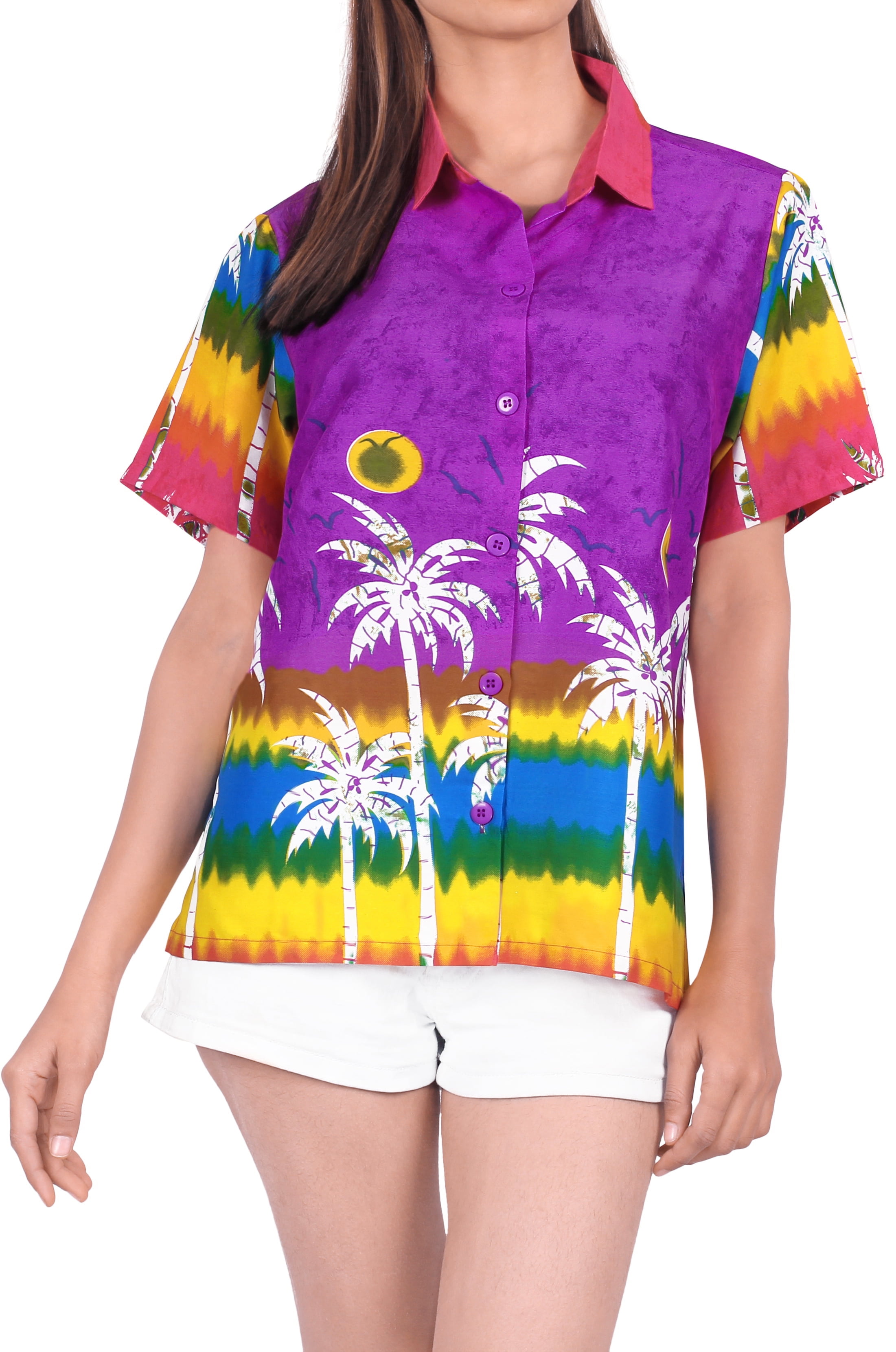 HAPPY BAY Women's Funky Vacation Beach Hawaiian Blouse Tops Button Down ...