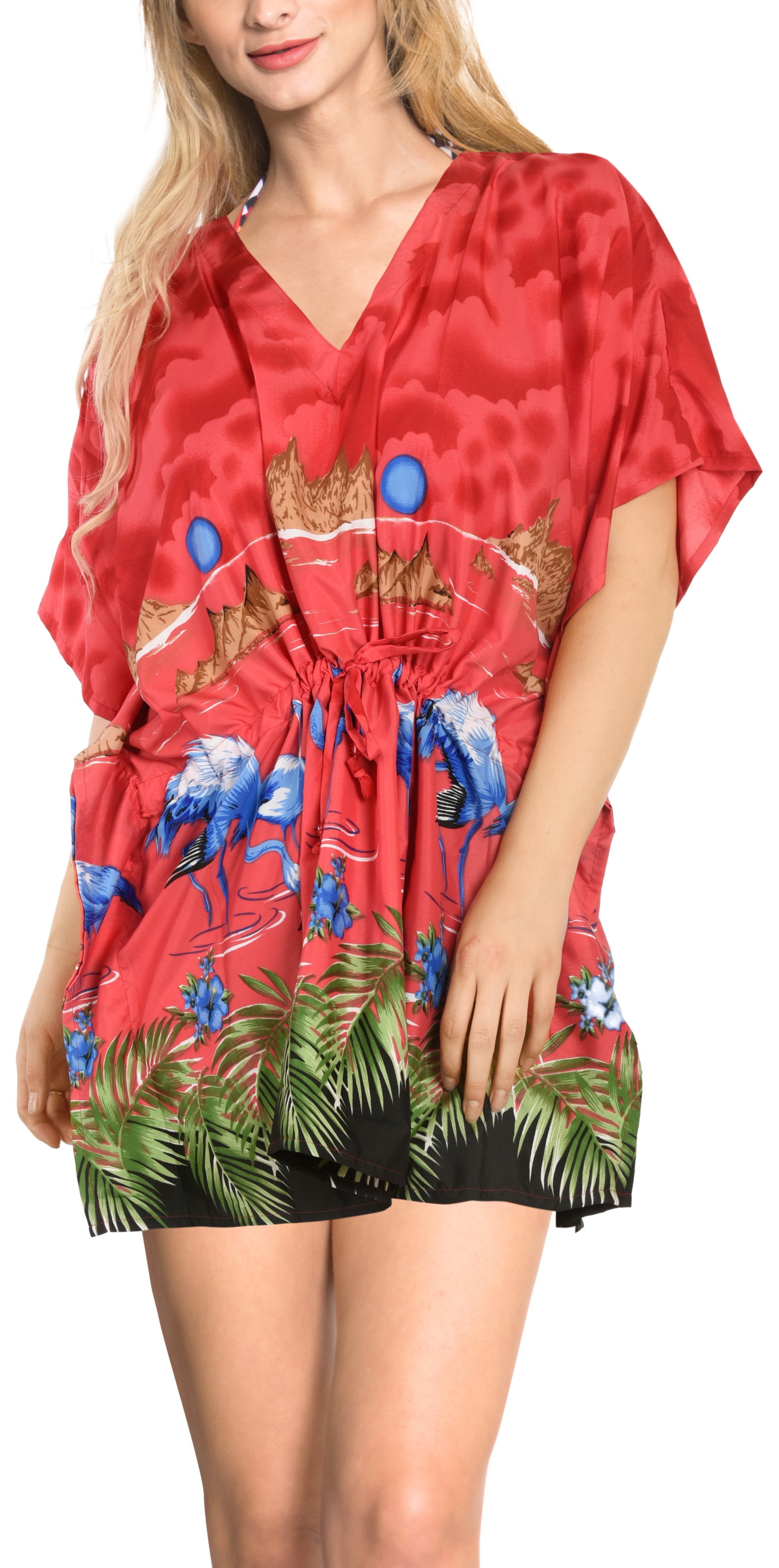 HAPPY BAY Women's Loose Boho Swimsuit Cover ups Tops 3X-4X Red-P121 ...