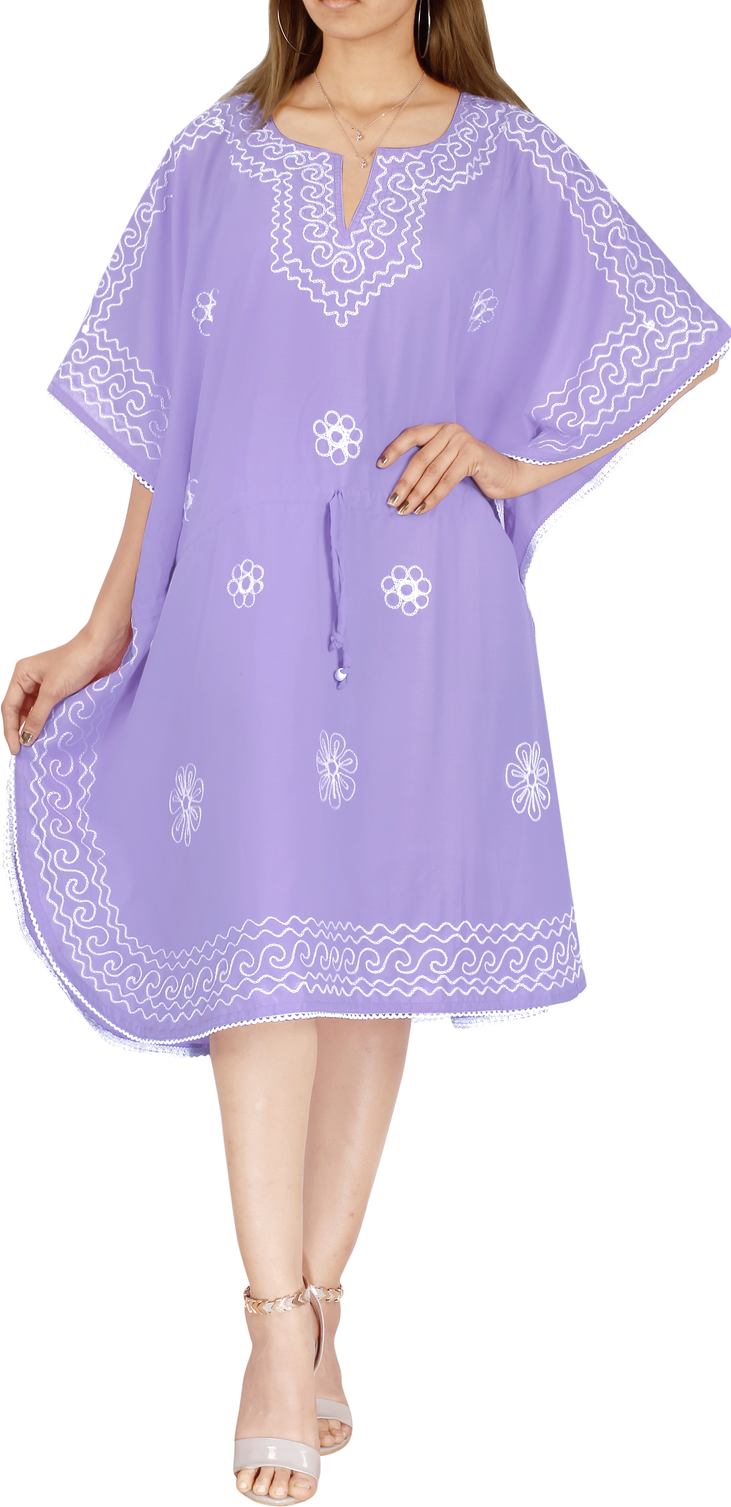 HAPPY BAY Women's Loose Caftan Mini Loungewear Tunics 2X-3X Lilac-AC808 ...