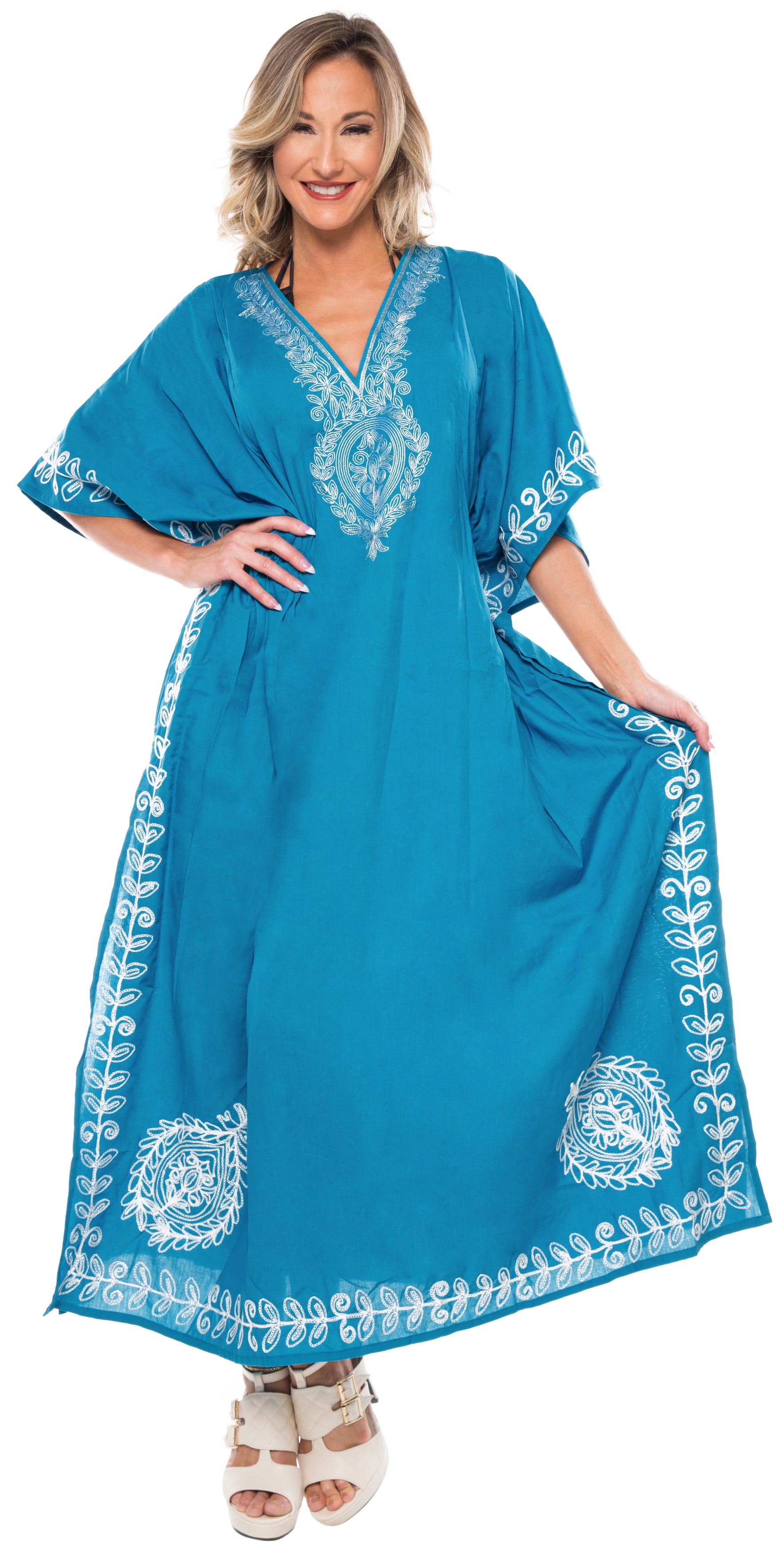 HAPPY BAY Women's Loungewear Loose Caftan Long Muumuu Nightgown 1X-2X ...