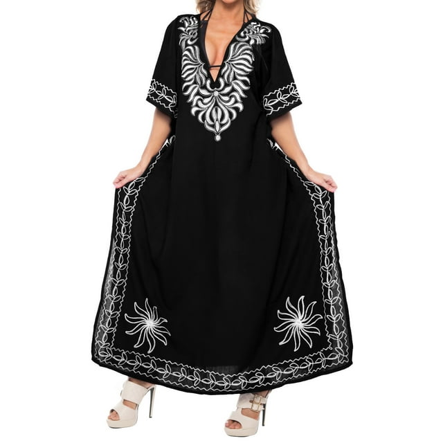 HAPPY BAY Women's Loungewear Loose Caftan Long Muumuu Nightgown 1X-2X ...