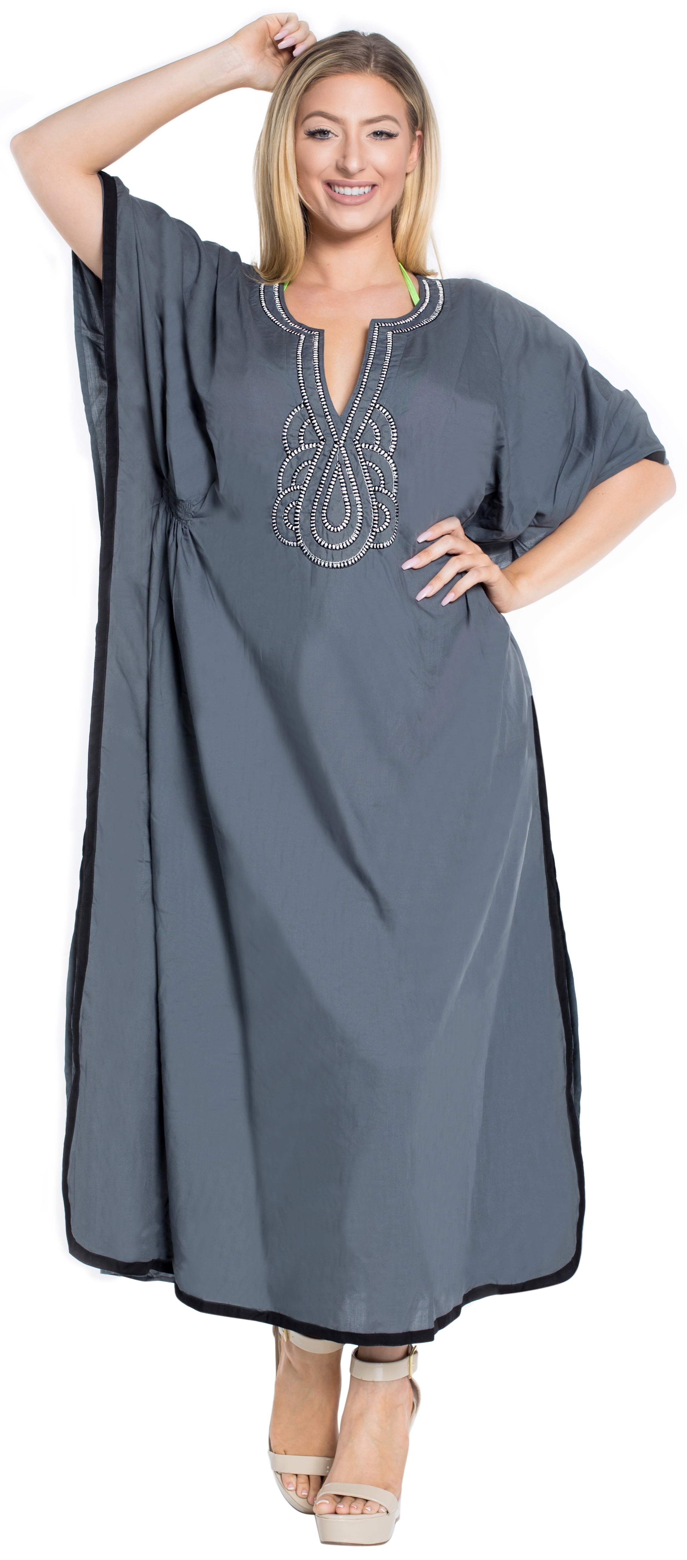 HAPPY BAY Women's Loungewear Relaxed Fit Caftan Maxi Mumu Dresses 2X-3X ...