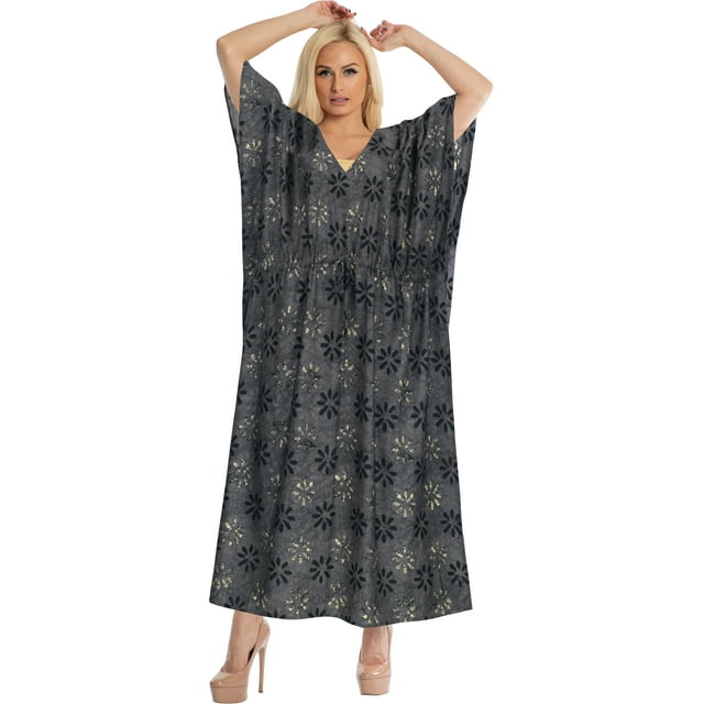 HAPPY BAY Women's Loungewear Relaxed Fit Slit Dress Caftan Long Robe ...