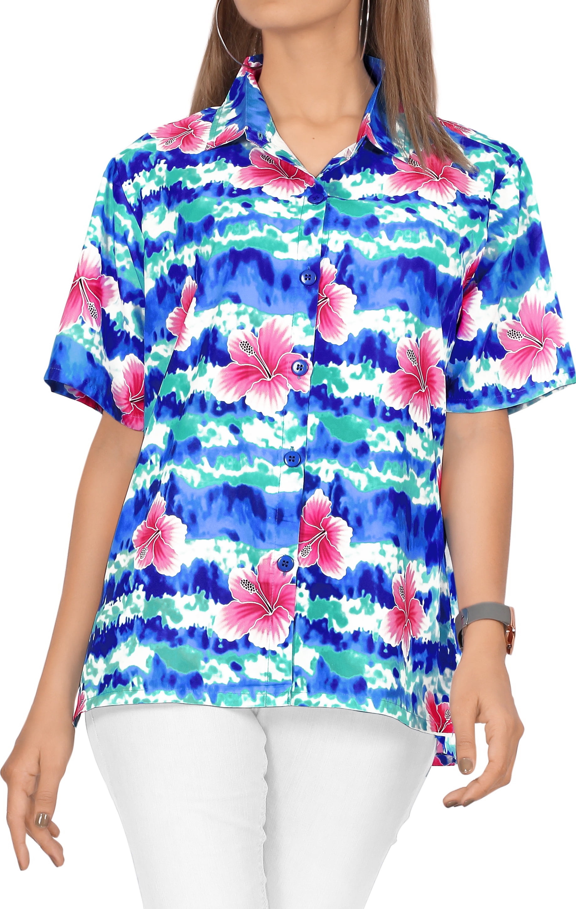 HAPPY BAY Women's Plus Size Funny Hawaiian Shirt Beach Button Down Up ...