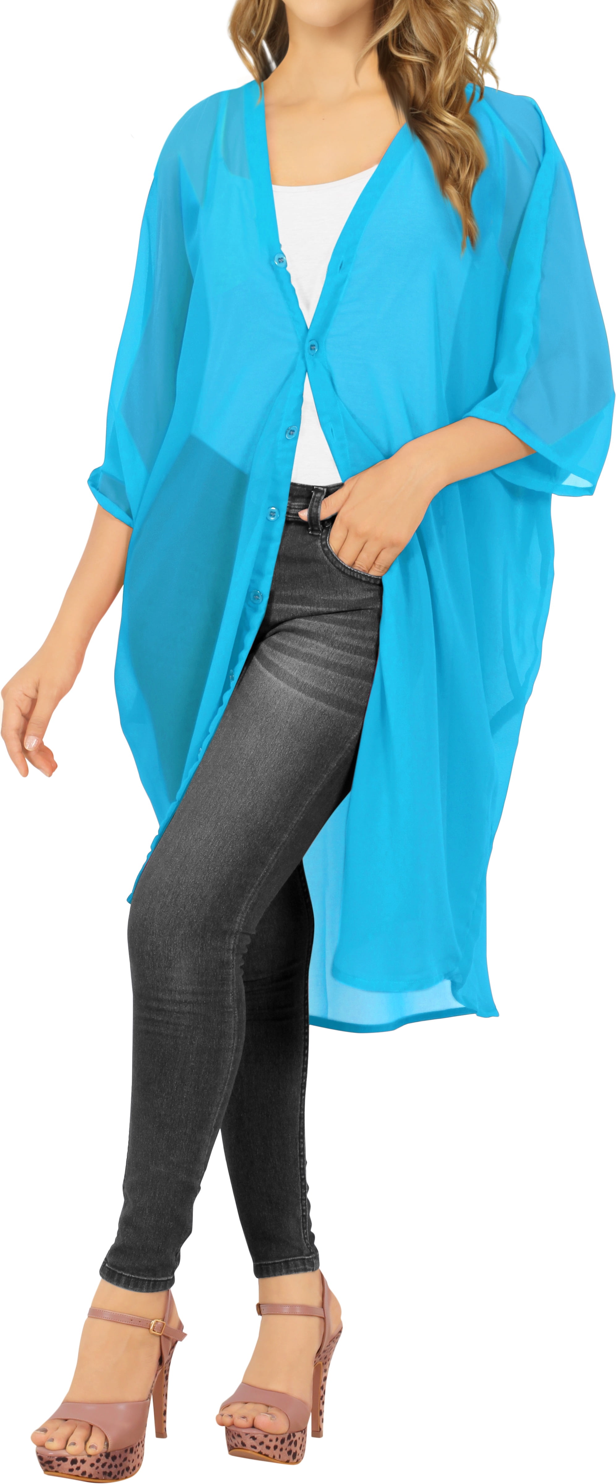 HAPPY BAY Women's Solid Sheer Beach Button Down Kimono Bathing suit ...