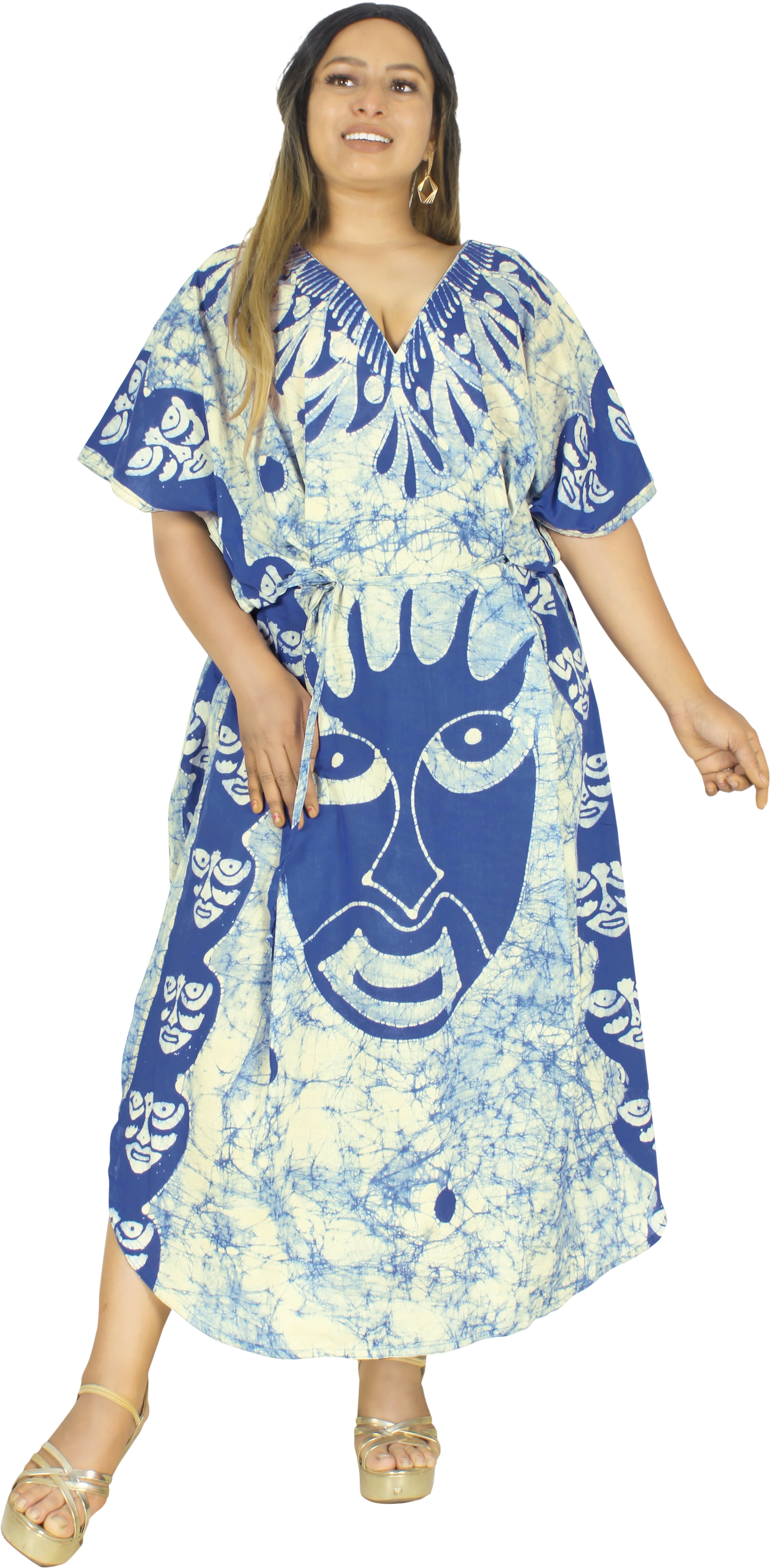 HAPPY BAY Women's Summer Batik Caftan Maxi Night Loungewear Dashiki House Dress V Neck Kaftan ...