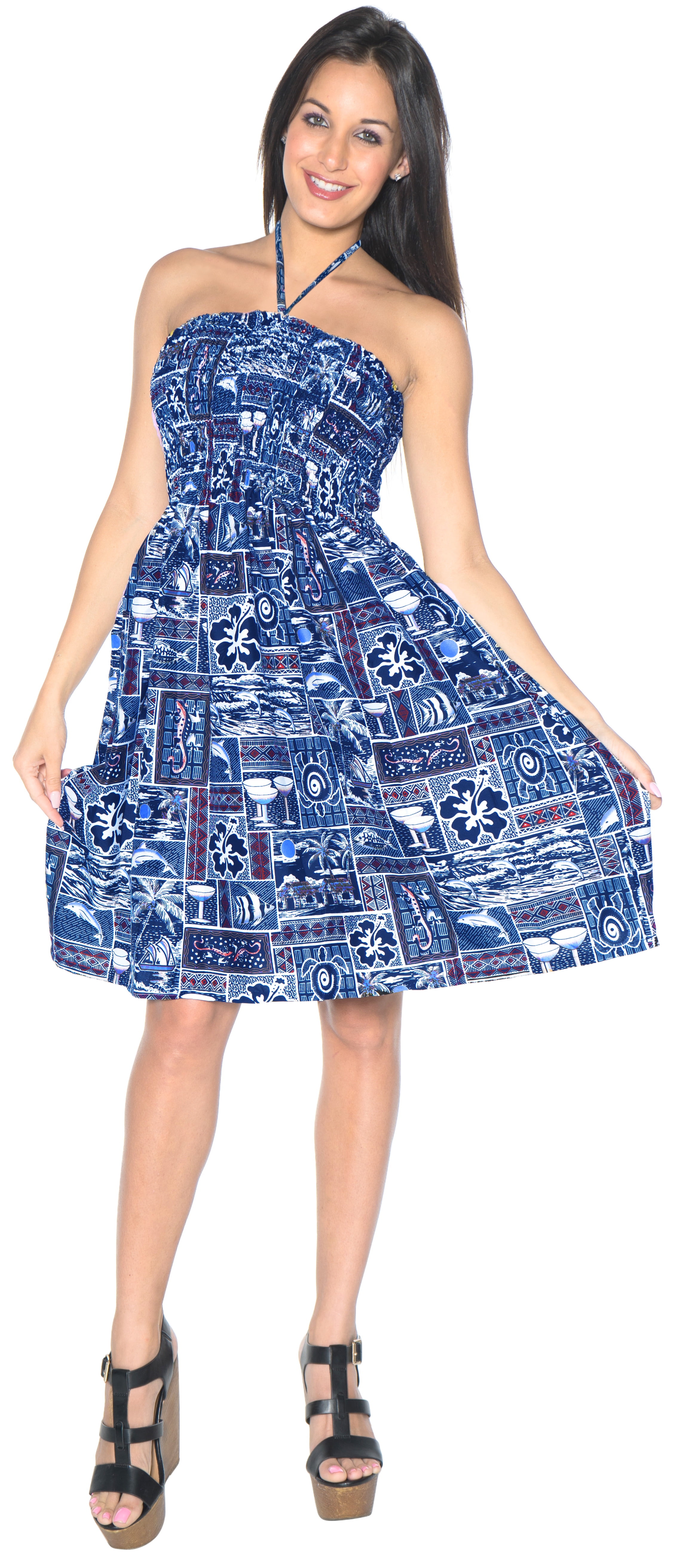 HAPPY BAY Women's Summer Boho Beach Halter Smocked Mini Flowy Dress ...