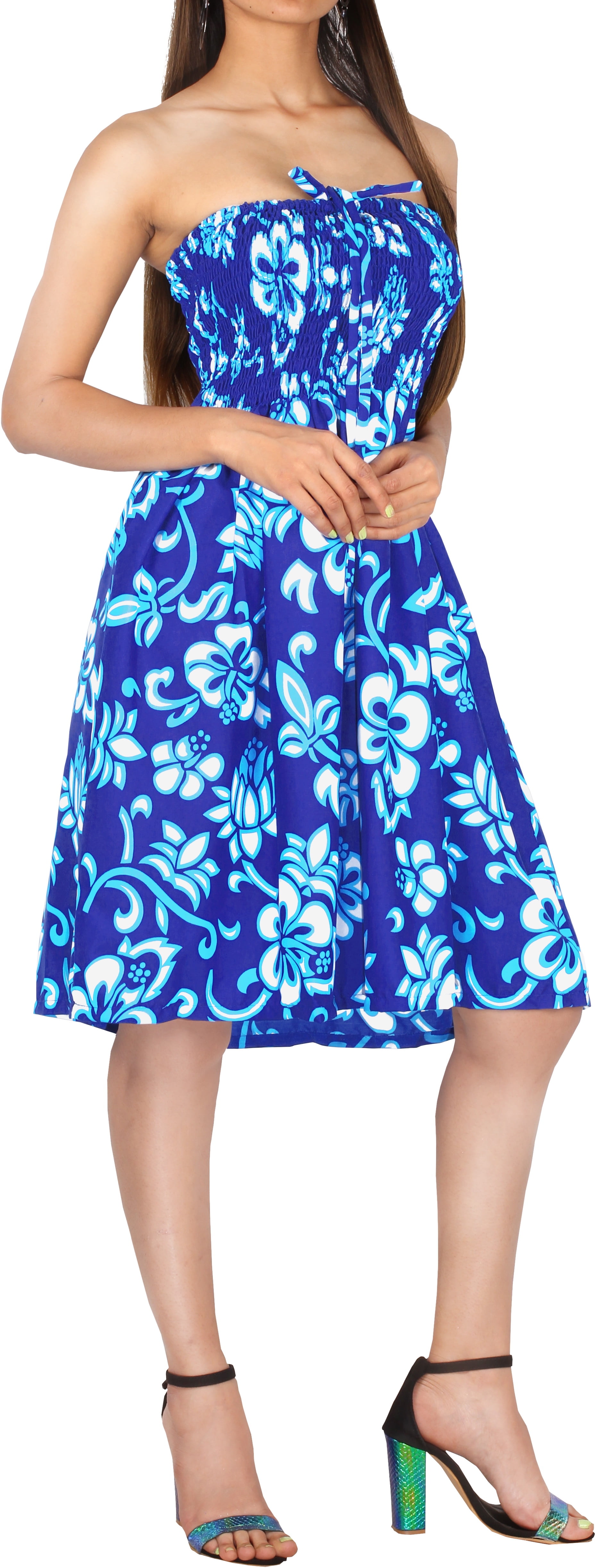 HAPPY BAY Women's Summer Boho Beach Smocked Mini Flowy Dress Tube Top ...