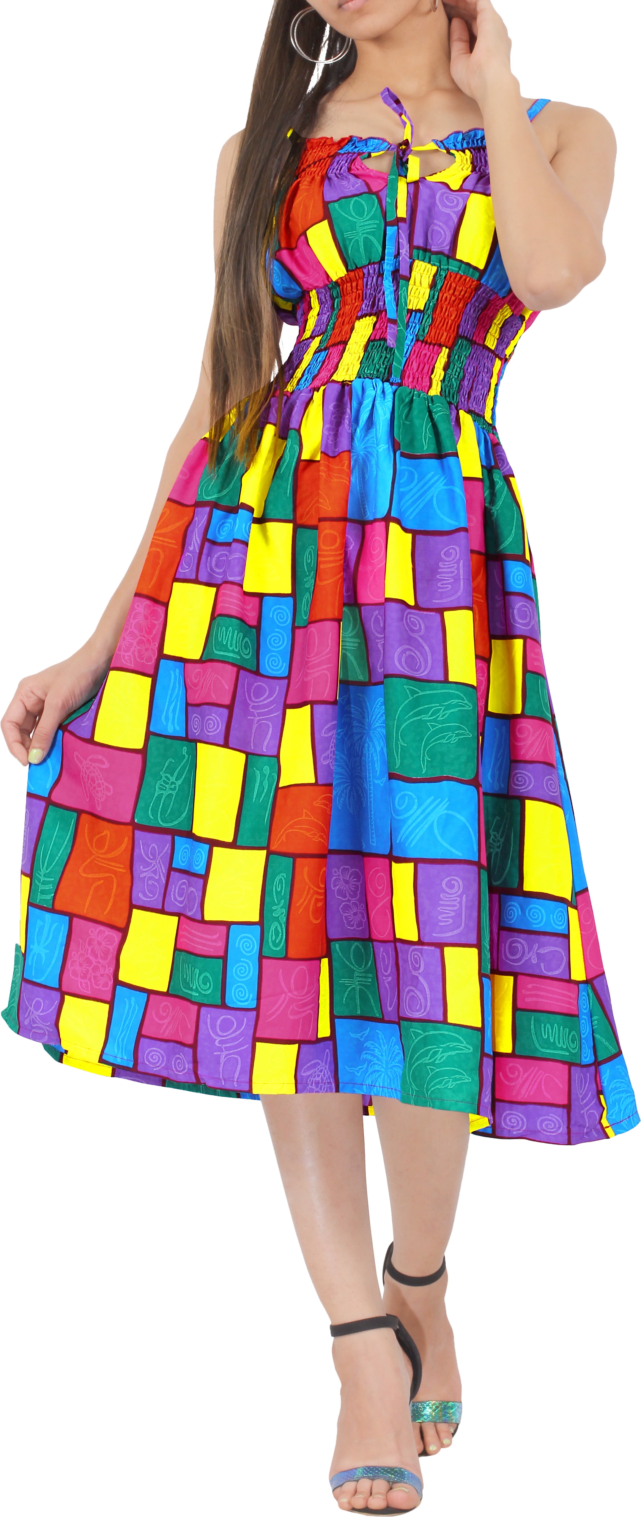 HAPPY BAY Women's Summer Boho Beach Strappy Smocked Mini Flowy Dress ...