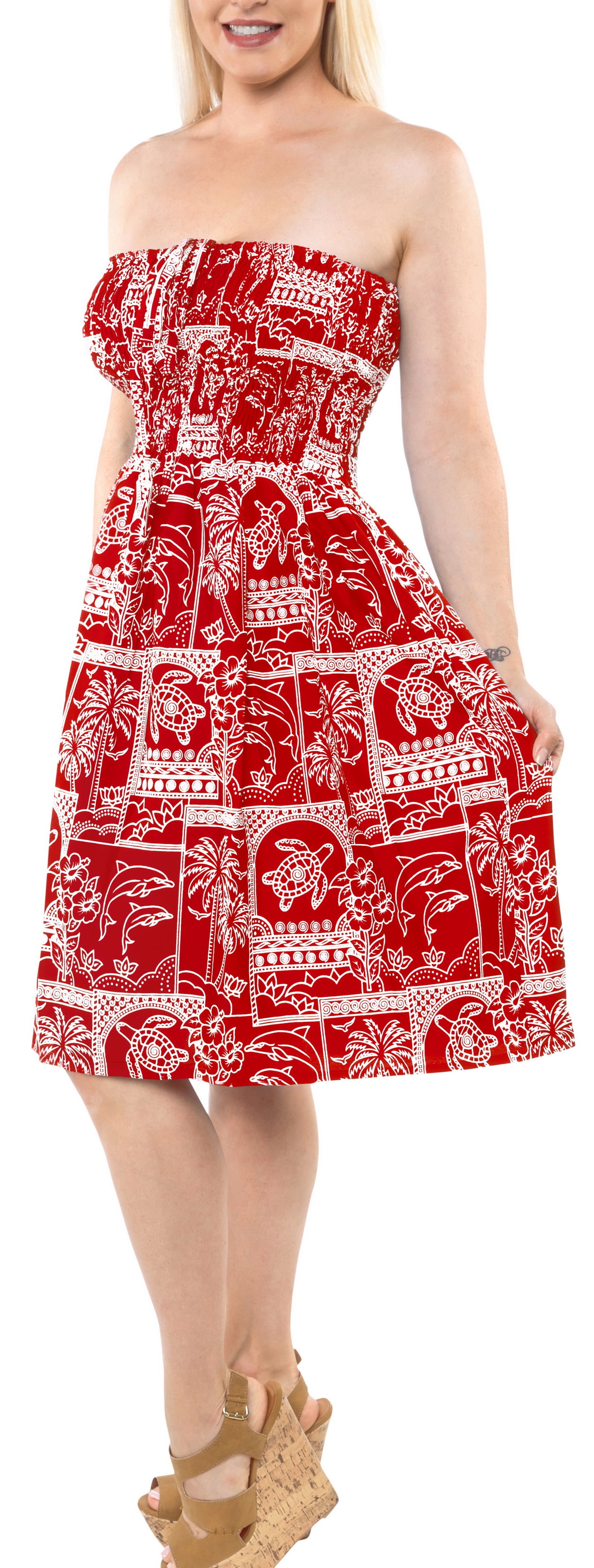 HAPPY BAY Women's Summer Boho Beach Strappy Smocked Mini Swing Dress ...