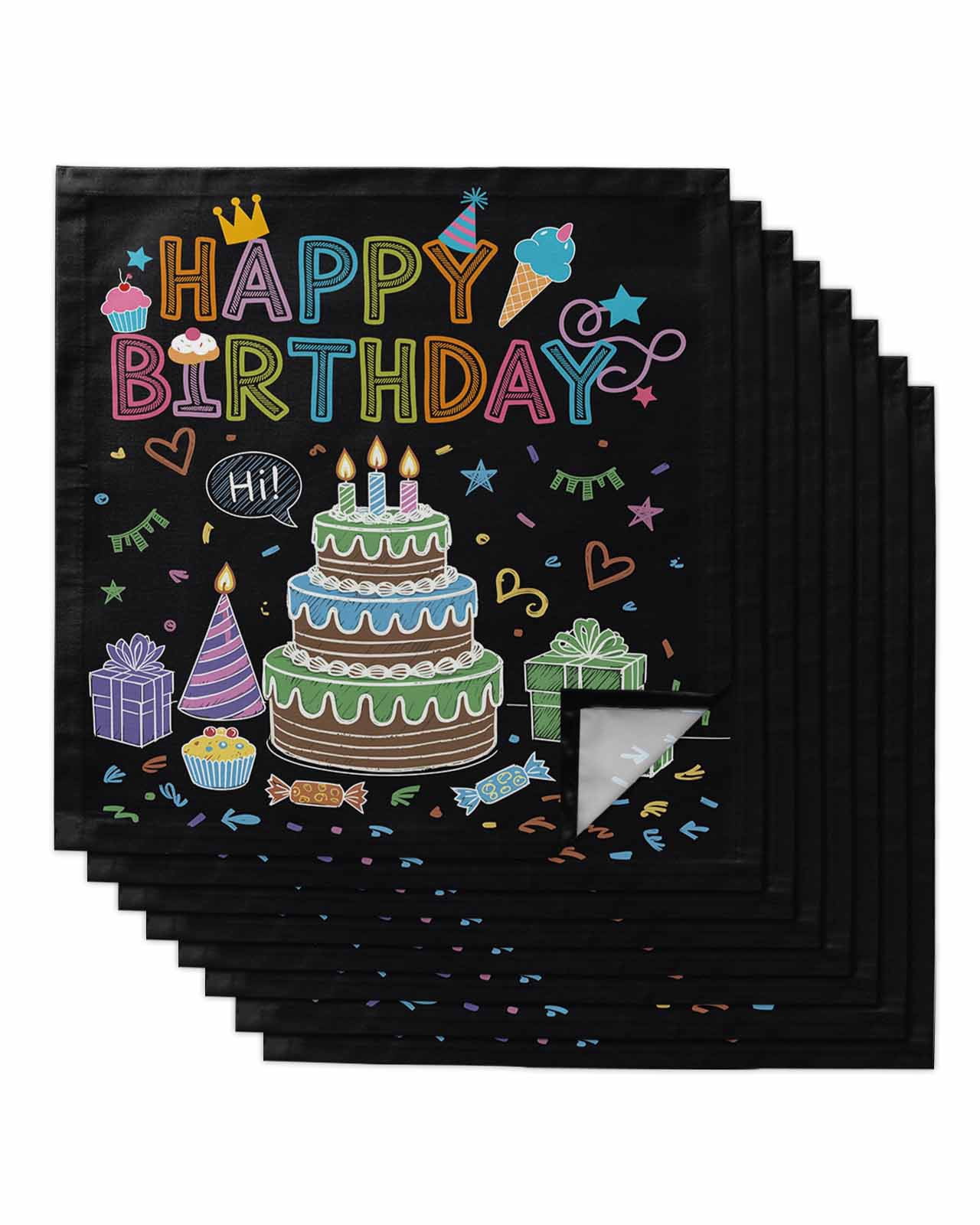 HAPPY BIRTHDAY Cloth Napkins Set of 8 Reusable Dinner Napkins, Cartoon ...