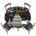 HAPPY BIRTHDAY Fitted Tablecloth with Elastic Edged, Round Table Cloth ...