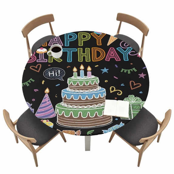 HAPPY BIRTHDAY Fitted Tablecloth with Elastic Edged, Round Table Cloth ...