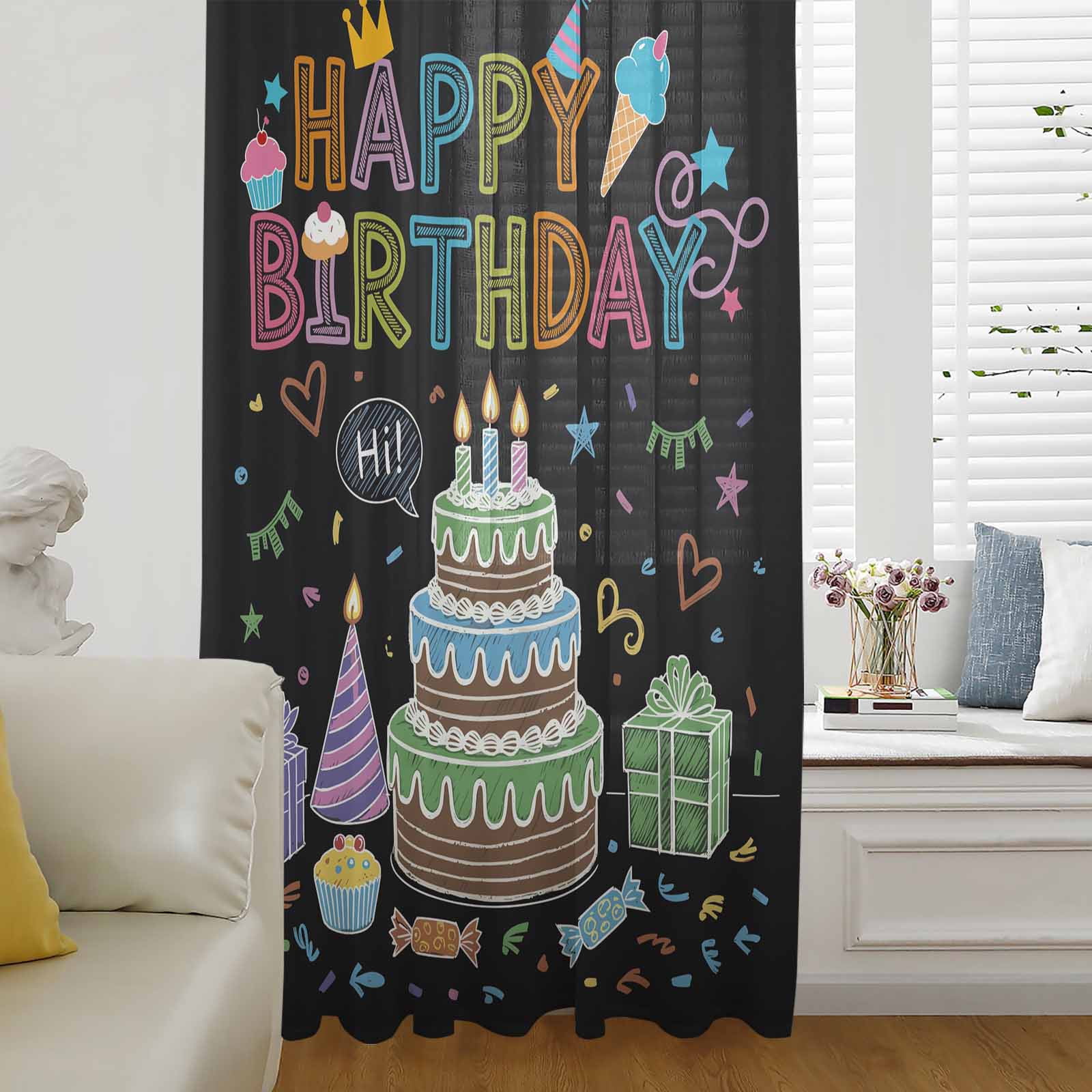 HAPPY BIRTHDAY Semi Sheer Curtains Drapes for Living Room, Bedroom ...