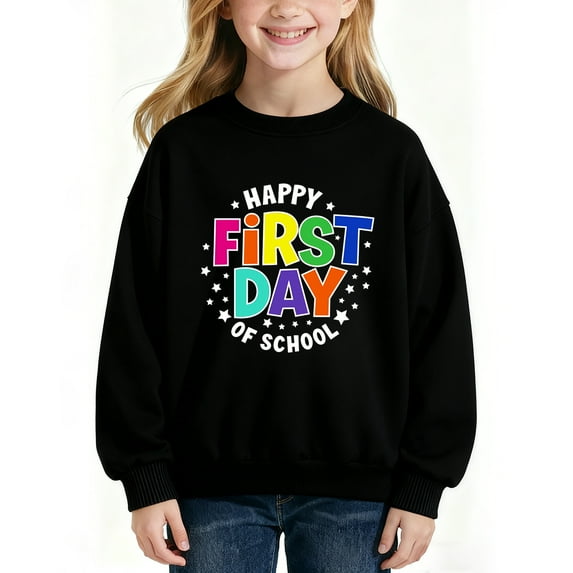 HAPPY FIRST DAY OF SCHOL Sweatshirt,Cute Long Sleeve Oversized Casual ...
