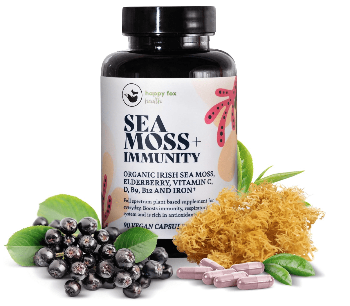 HAPPY FOX Irish Sea Moss Capsules & Sambucus Black Elderberry Capsules ...