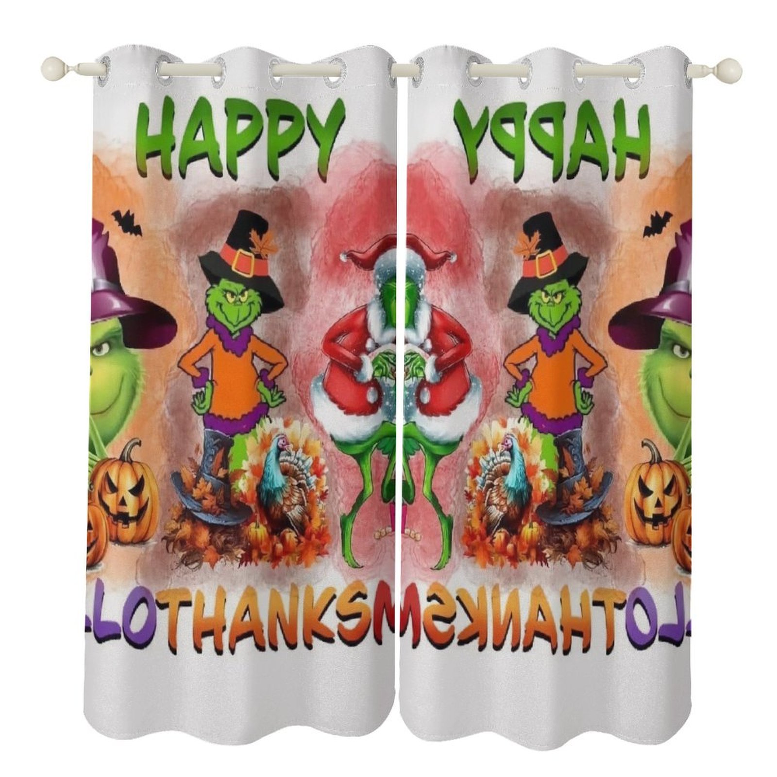 HAPPY HALLOTHANKSMAS Grinch Kids Curtains 52 X 84 Inch,Cartoon Blackout ...