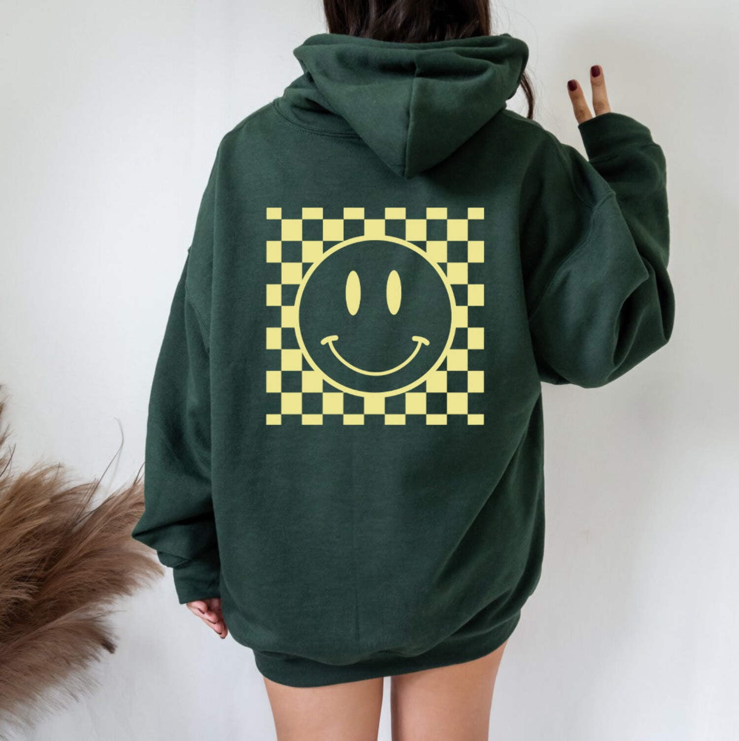 HAPPY SMILEY FACE Front Back Graphic Unisex Fleece Hooded Sweatshirt ...