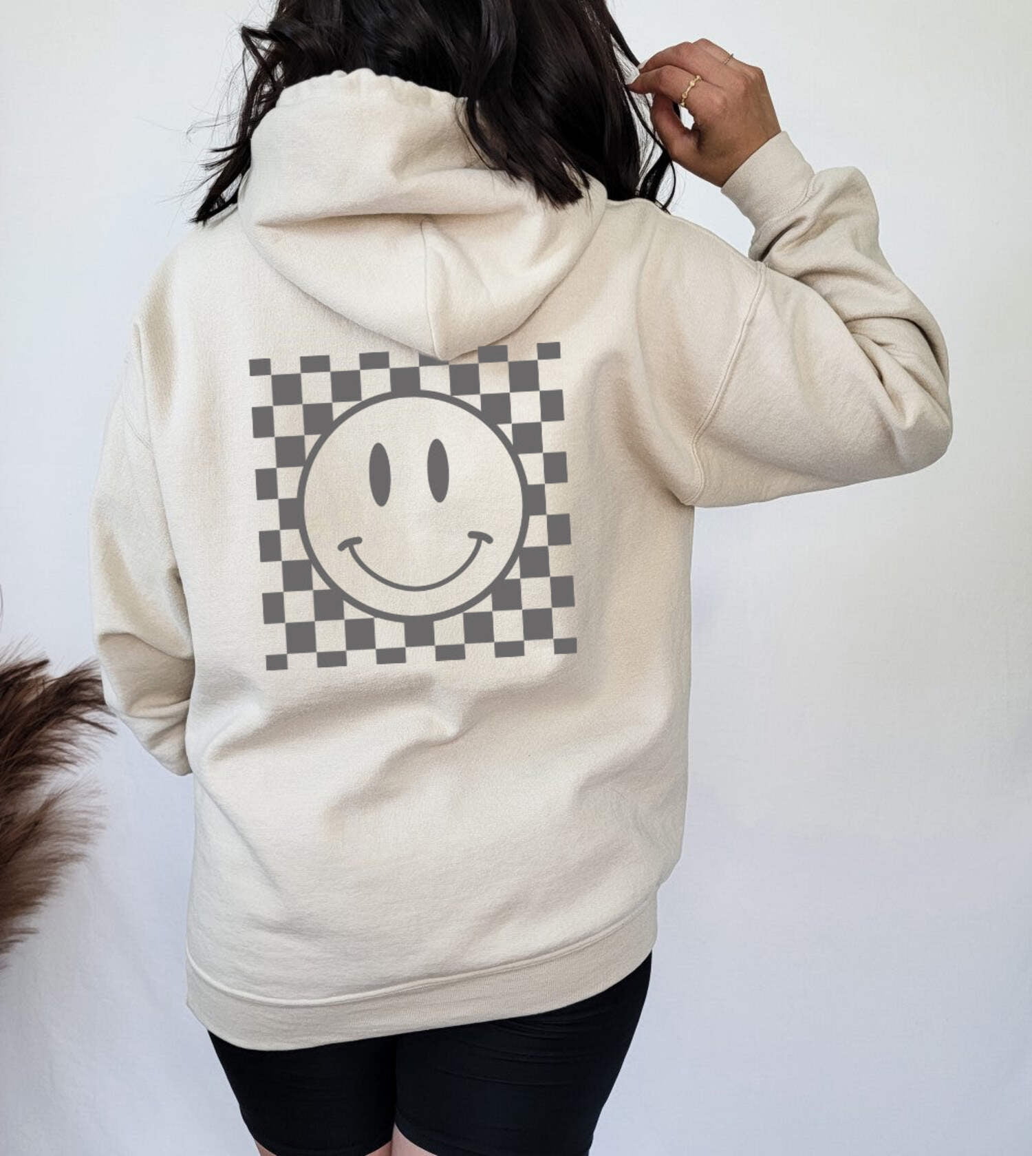 HAPPY SMILEY FACE Front Back Graphic Unisex Fleece Hooded Sweatshirt ...