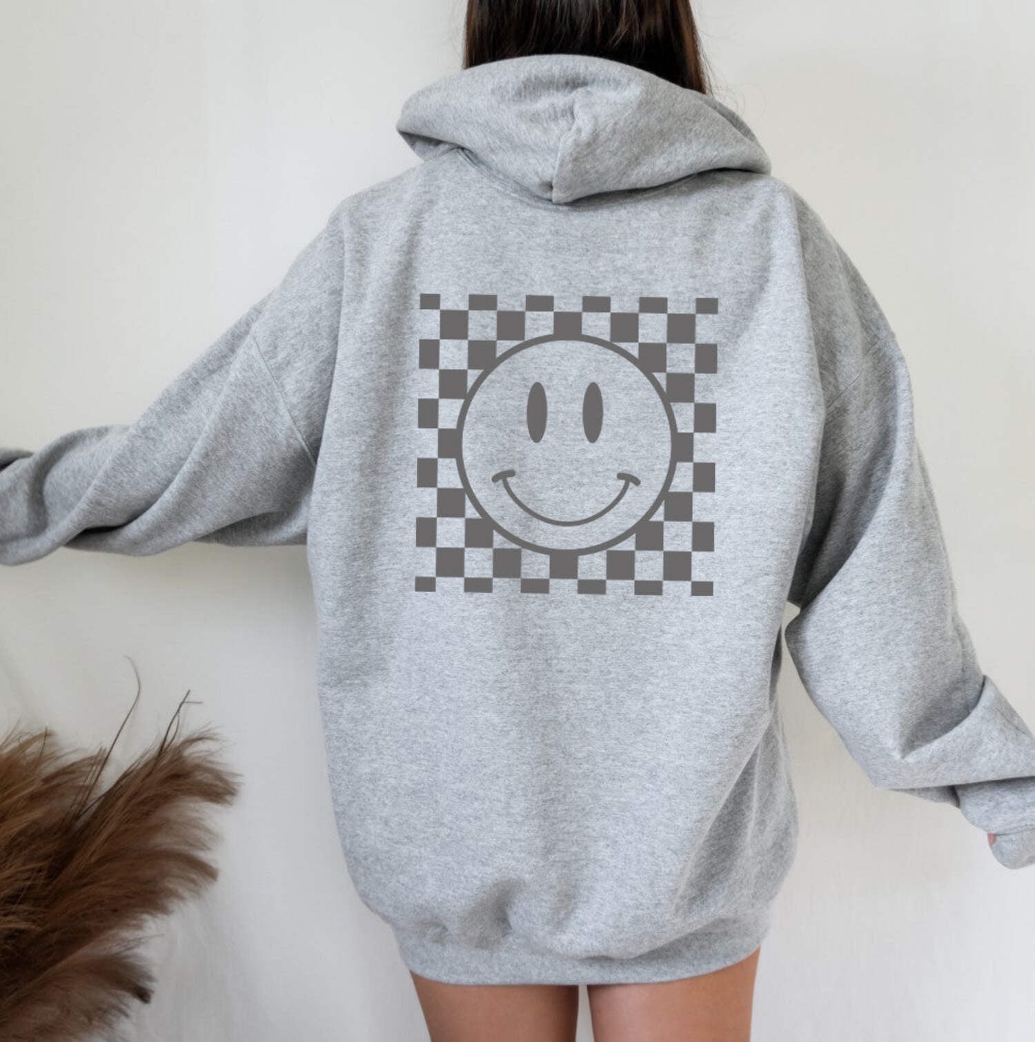 HAPPY SMILEY FACE Front Back Graphic Unisex Fleece Hooded Sweatshirt ...