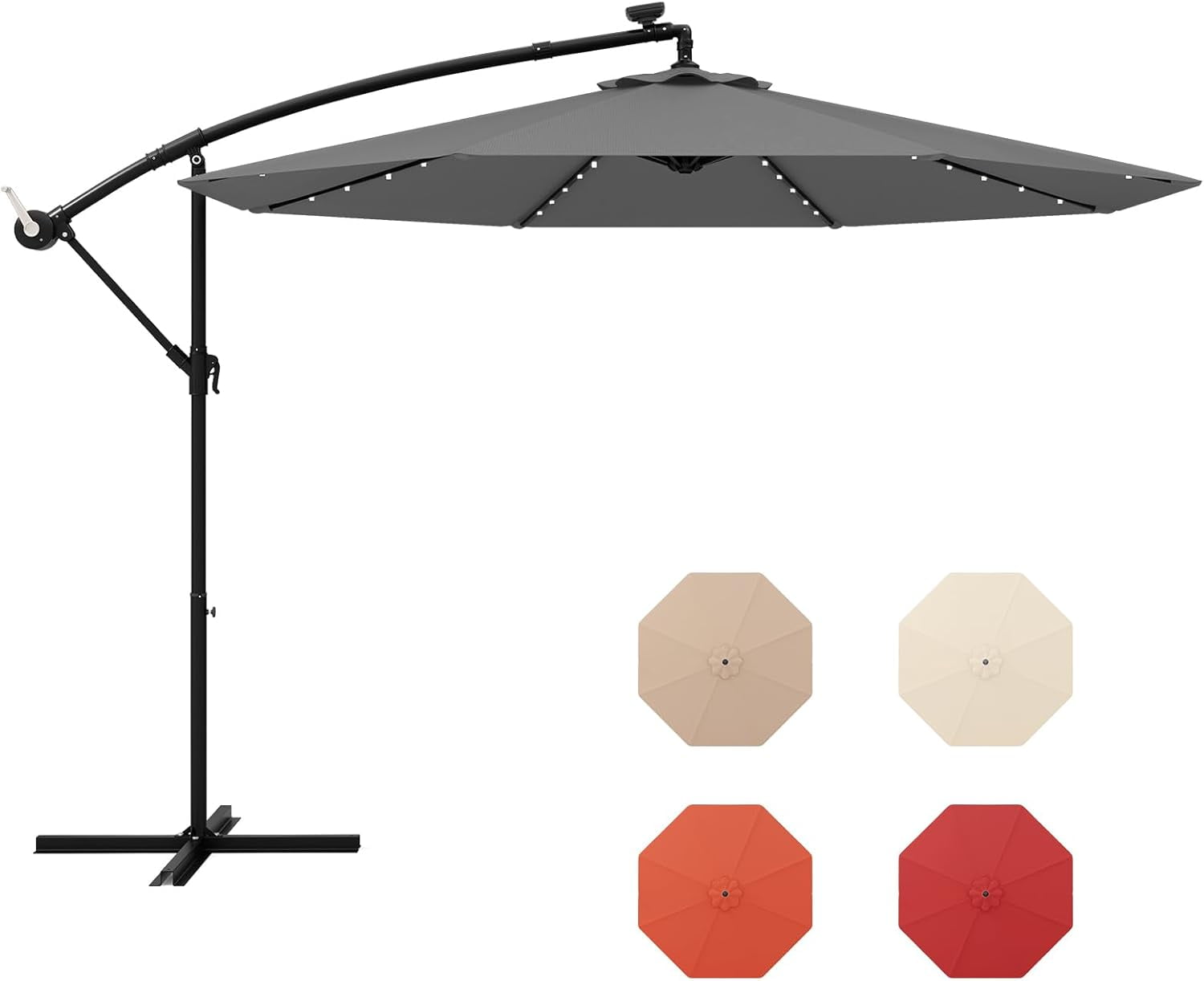 HAPPYGRILL 10 FT Patio Offset Umbrella with Solar Lights, Deck Umbrella ...