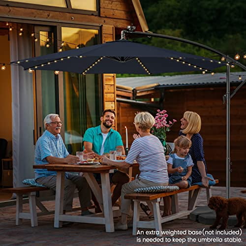 HAPPYGRILL 10FT Offset Patio Umbrella with Solar Lights, Cantilever ...