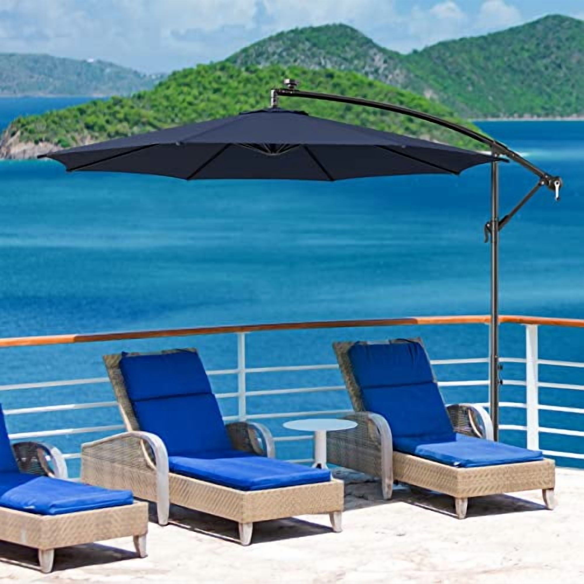 HAPPYGRILL 10FT Offset Patio Umbrella with Solar Lights, Cantilever ...