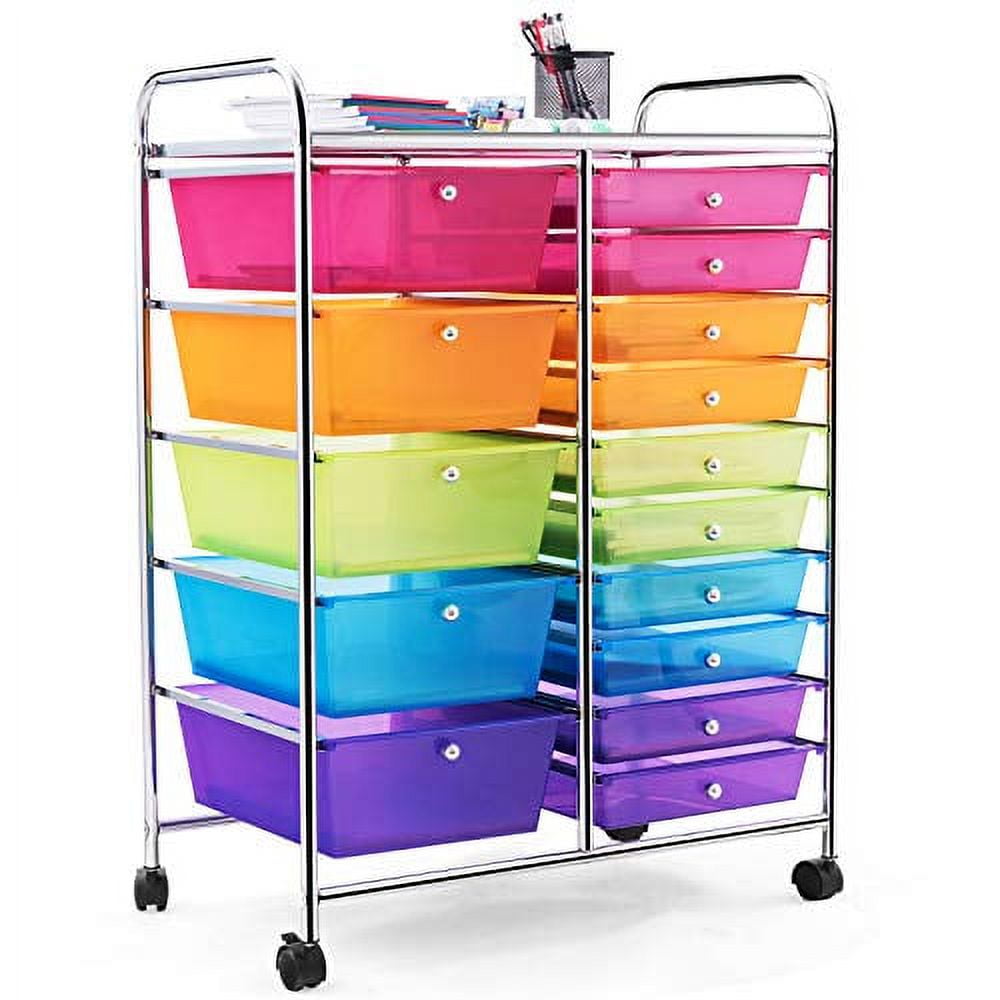 HAPPYGRILL 15 Drawer Rolling Storage Cart Organizer Cart Tools for ...