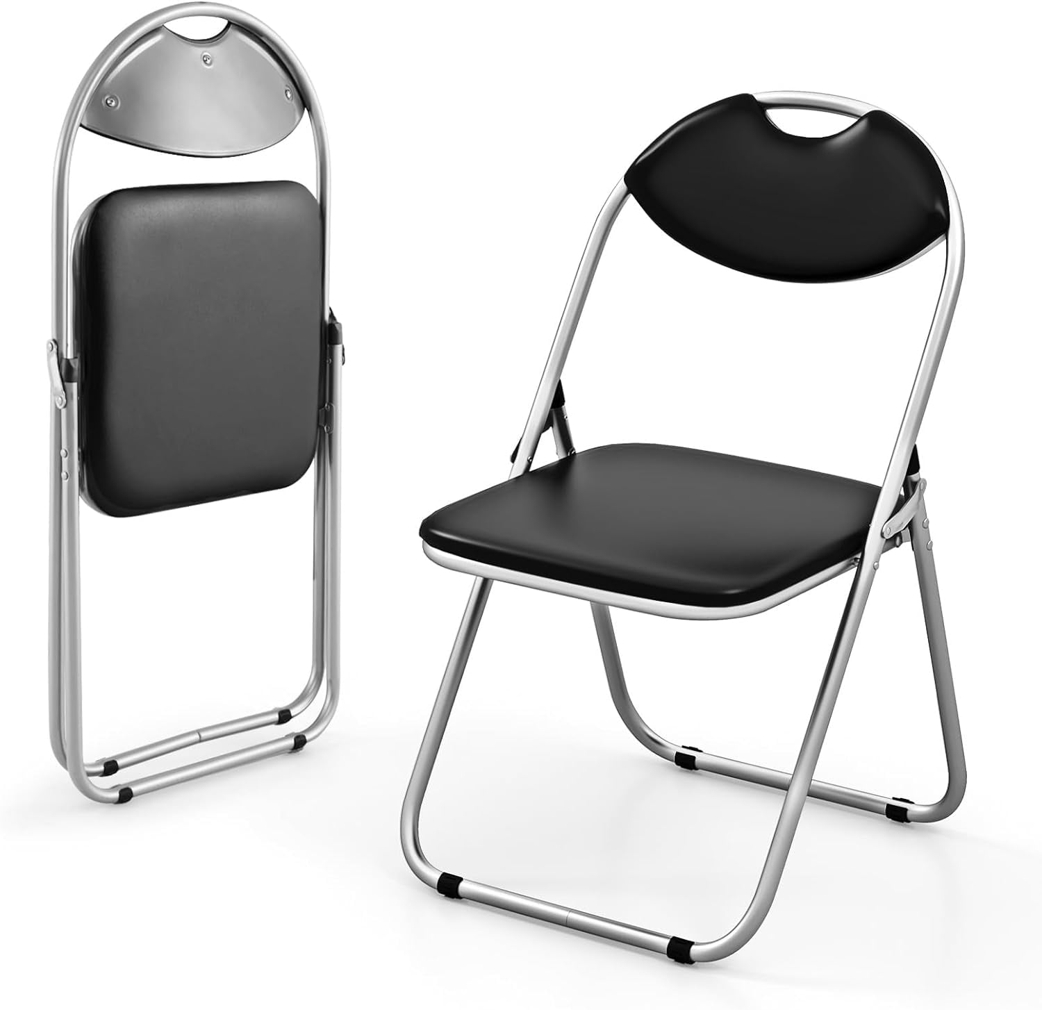 HAPPYGRILL 2-Pack Folding Chairs, Portable Card Chairs with Back ...