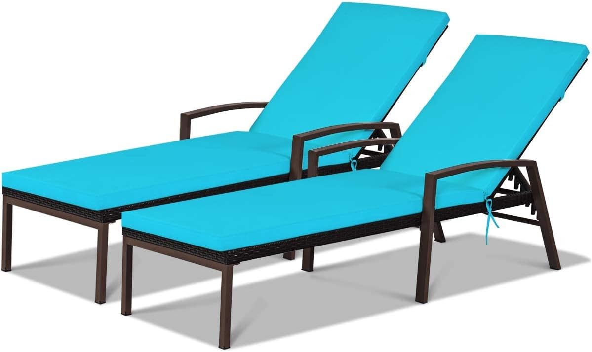 HAPPYGRILL 2 Pieces Patio Chaise Lounge Chair Outdoor Rattan Wicker ...