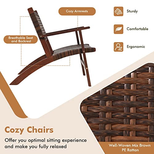 HAPPYGRILL 3 Piece Patio Conversation Set Eucalyptus Wood Chair with ...