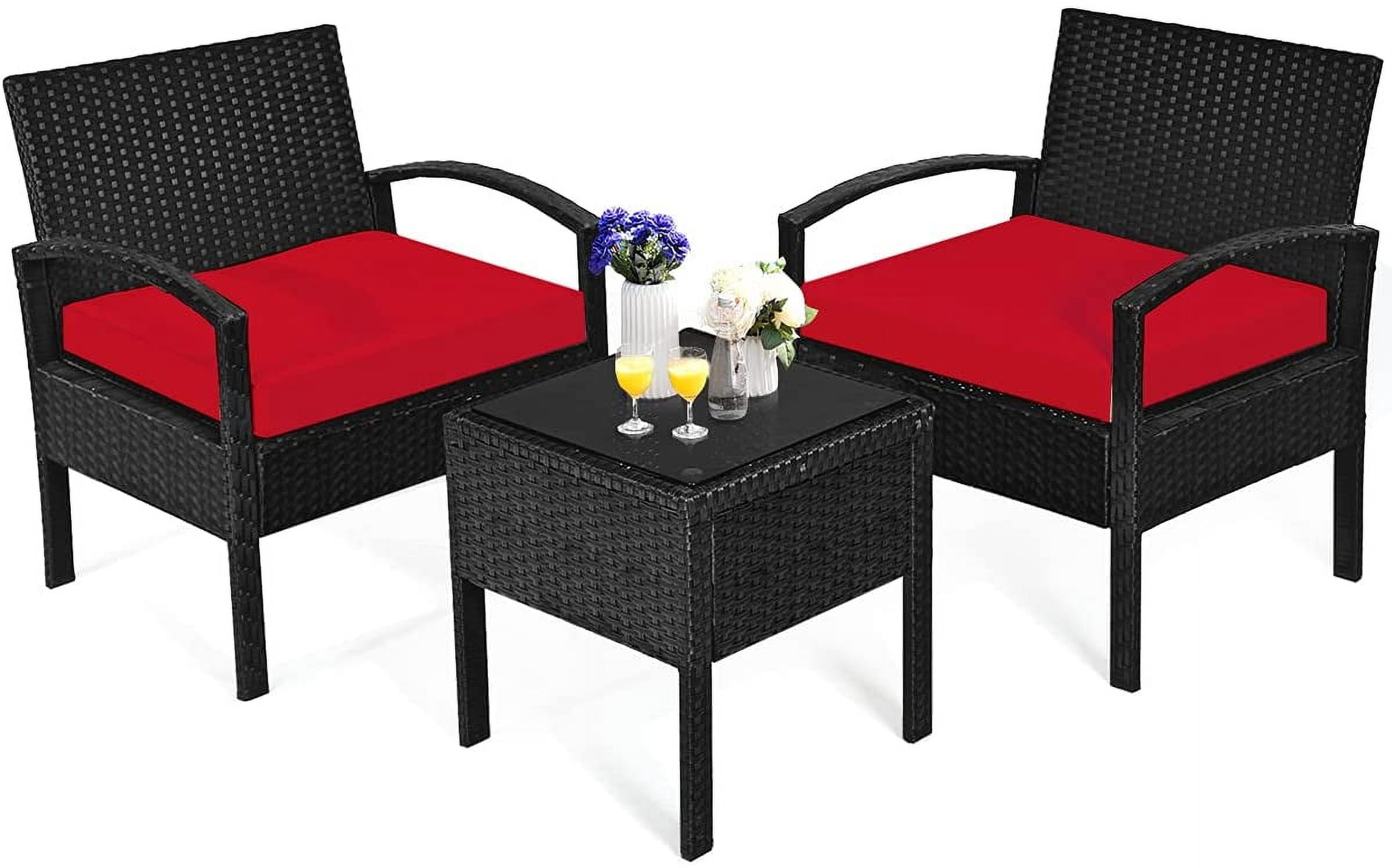 HAPPYGRILL 3-Piece Patio Conversation Set, Outdoor Rattan Wicker Bistro ...