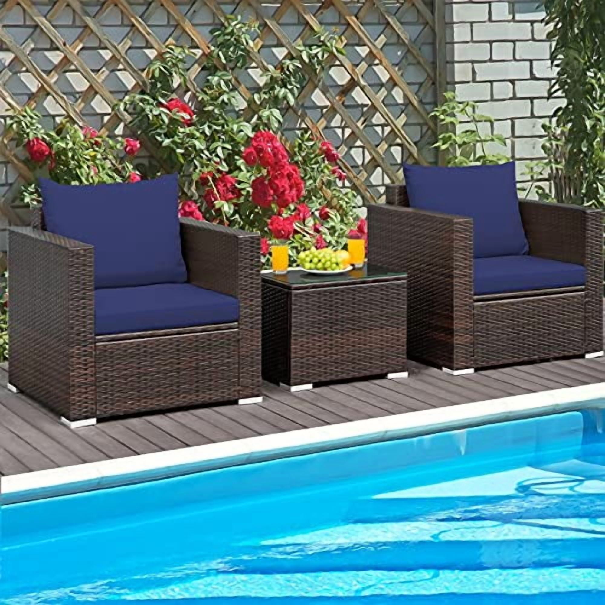 HAPPYGRILL 3-Piece Patio Furniture Set PE Rattan Wicker Sofa Set with ...