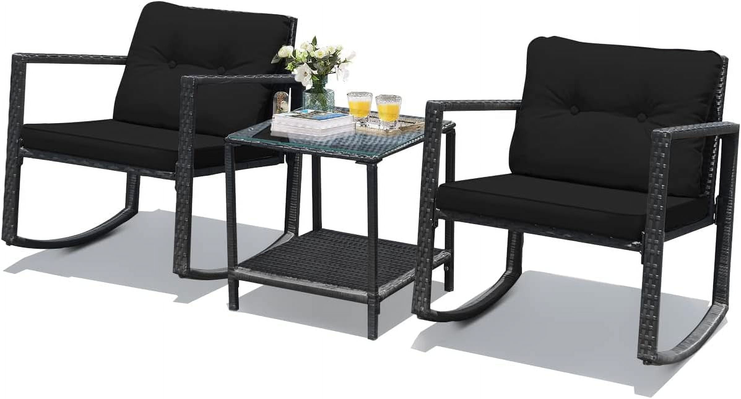 HAPPYGRILL 3-Piece Rocking Bistro Set Outdoor Patio Conversation Set ...