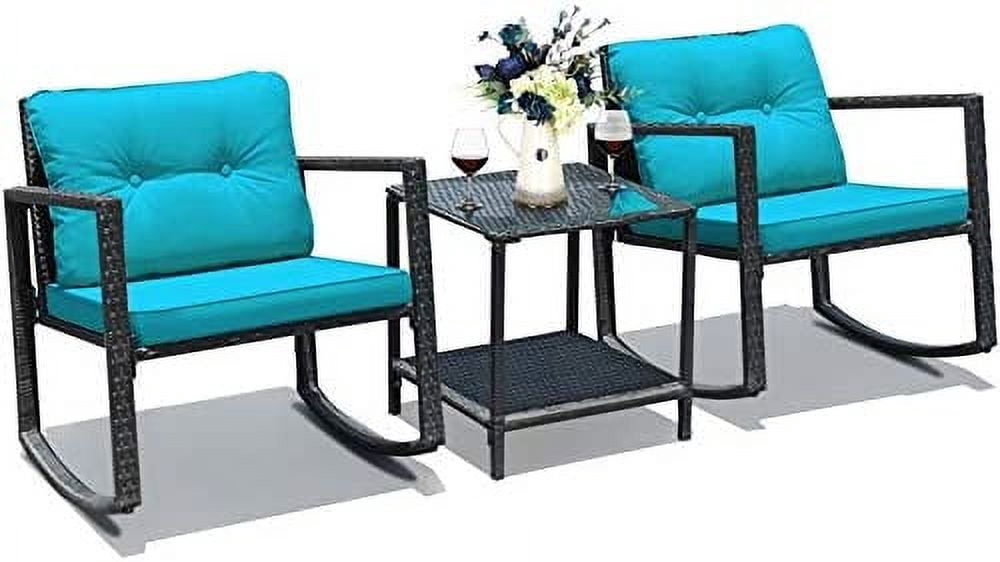 HAPPYGRILL 3-Piece Rocking Bistro Set Outdoor Patio Furniture Rattan ...