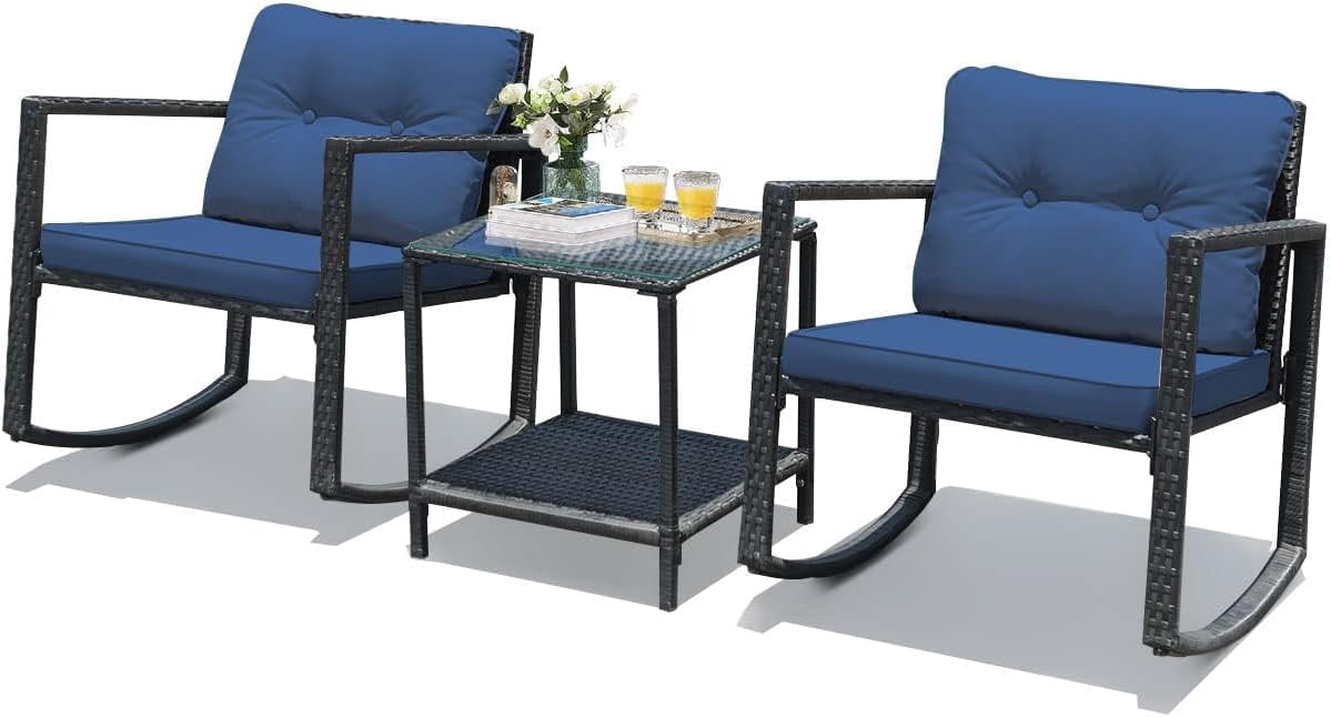 HAPPYGRILL 3-Piece Rocking Bistro Set Outdoor Patio Rocking Chairs with ...