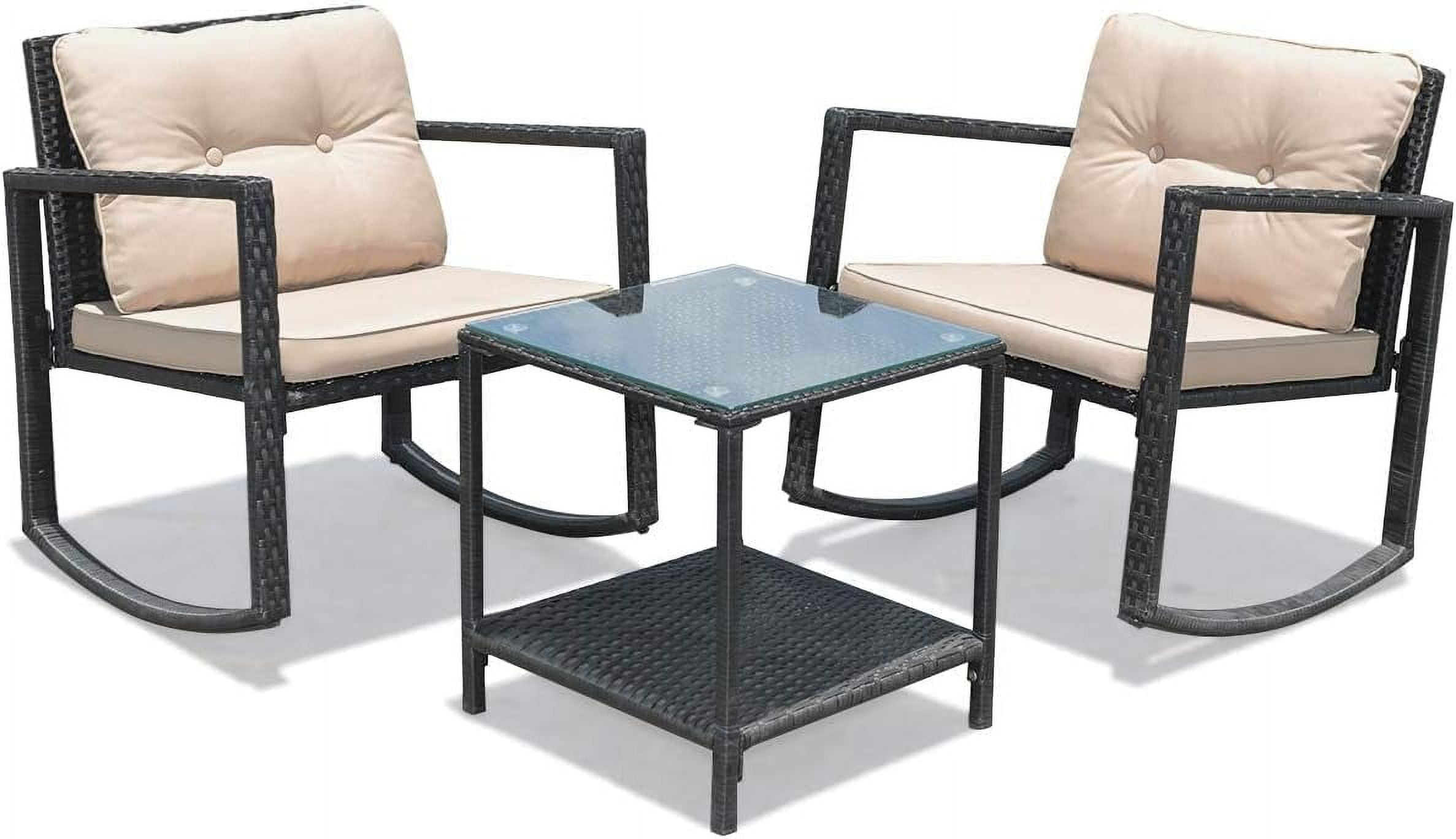 HAPPYGRILL 3-Piece Rocking Bistro Set Outdoor Patio Rocking Chairs with ...