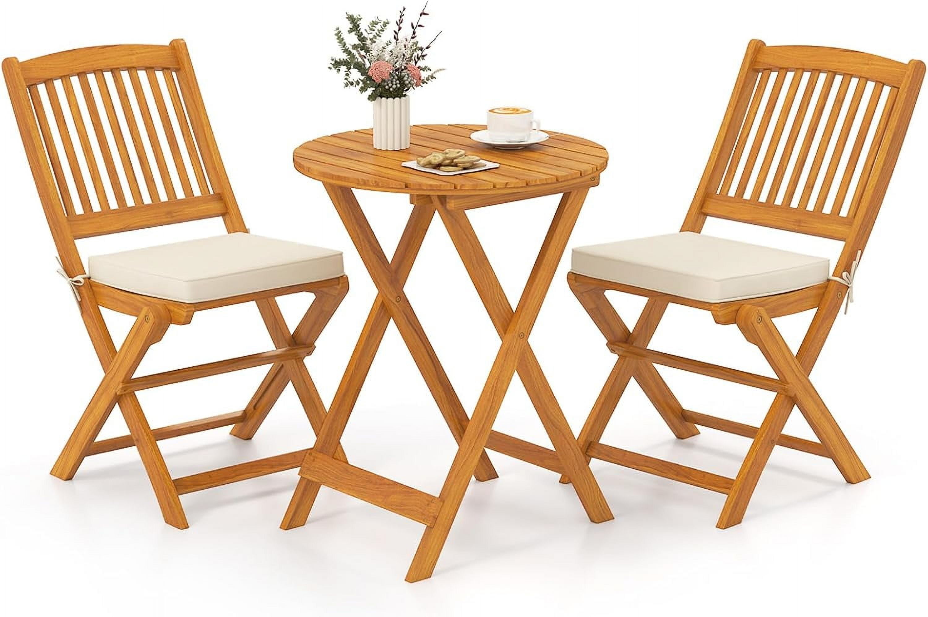 HAPPYGRILL 3 Pieces Patio Bistro Set Table & Chair with Cushions ...