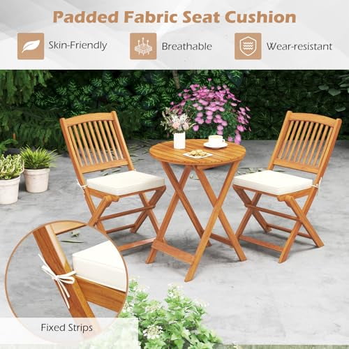 HAPPYGRILL 3 Pieces Patio Bistro Set Table & Chair with Cushions ...