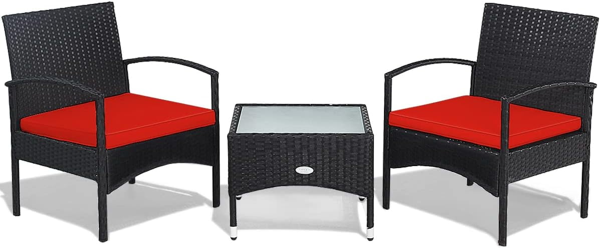 HAPPYGRILL 3 Pieces Patio Furniture Set Outdoor Conversation Set Rattan ...