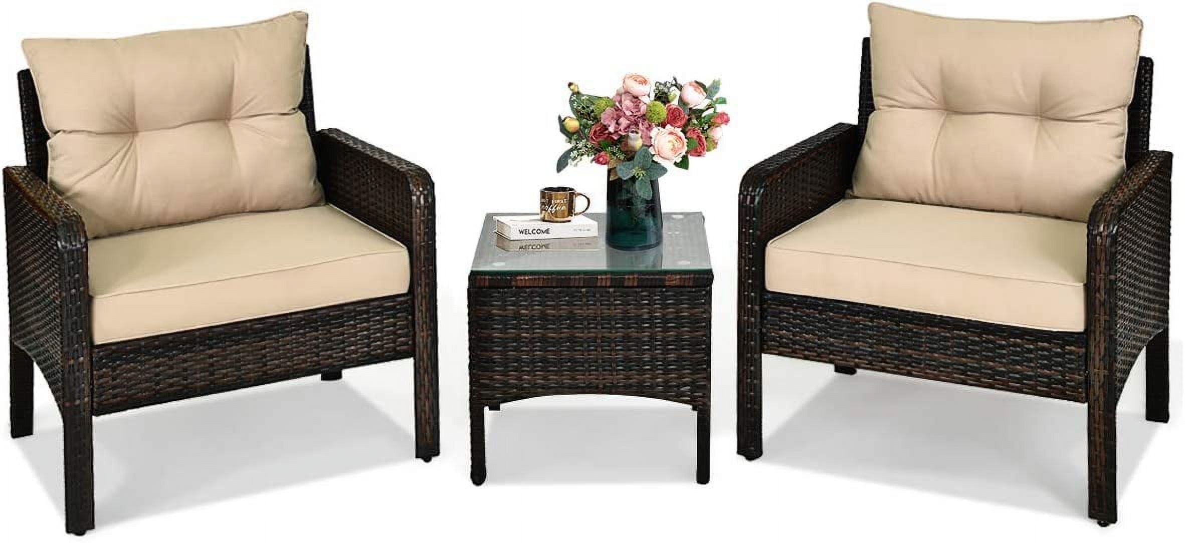HAPPYGRILL 3 Pieces Patio Furniture Set Outdoor Rattan Wicker Coffee ...