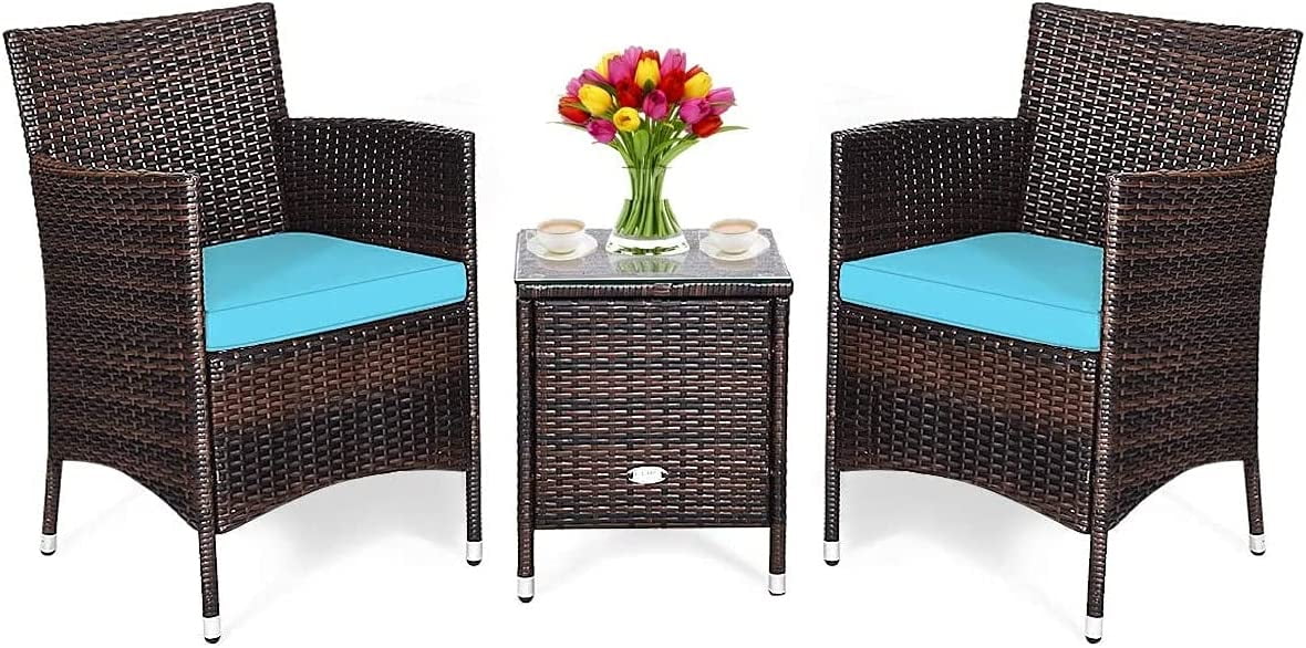 HAPPYGRILL 3-Pieces Patio Furniture Set Outdoor Rattan Wicker Conversation Set with Coffee Table ...