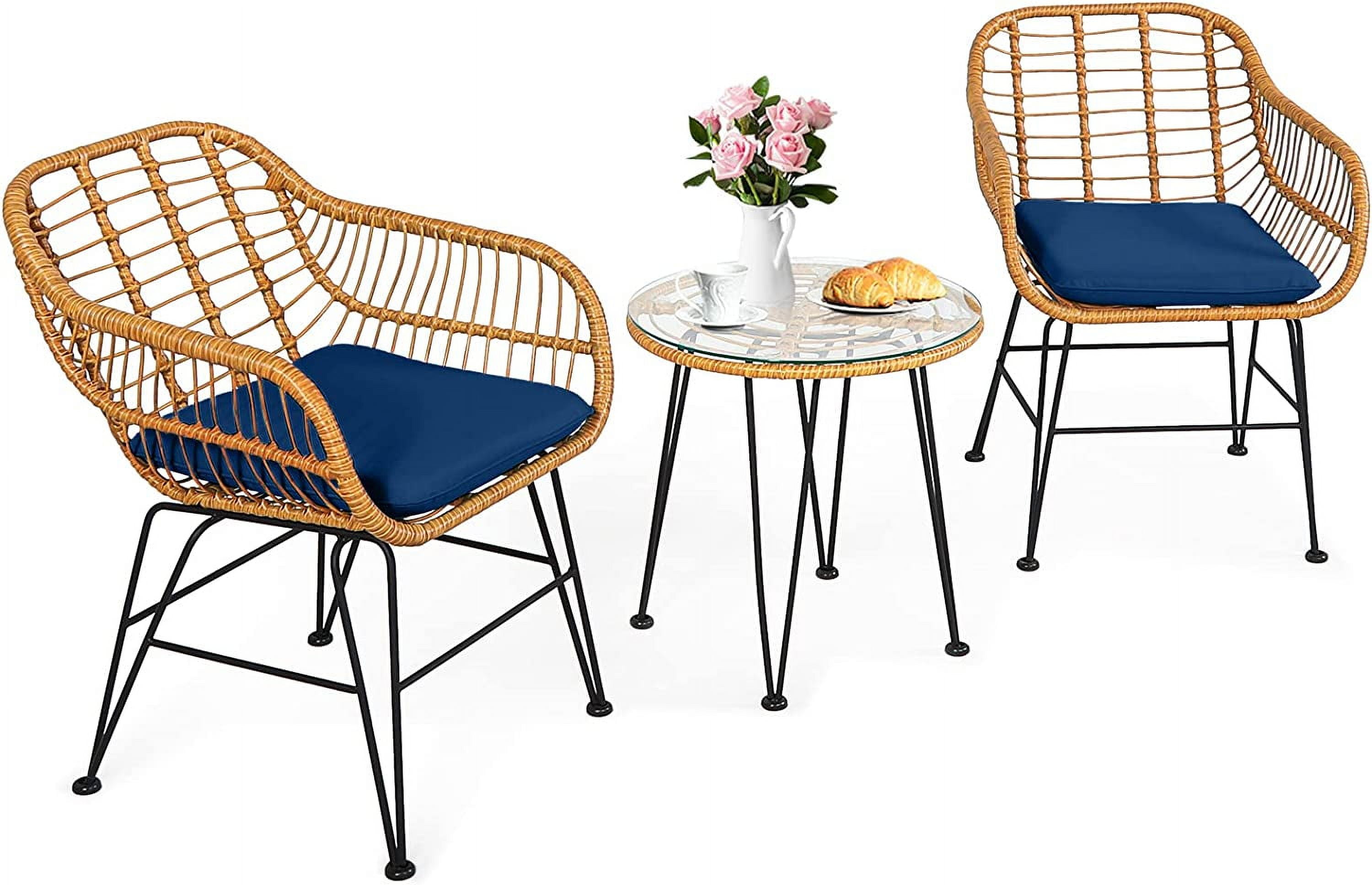 HAPPYGRILL 3 Pieces Rattan Bistro Set with Steel Frame Round Coffee ...