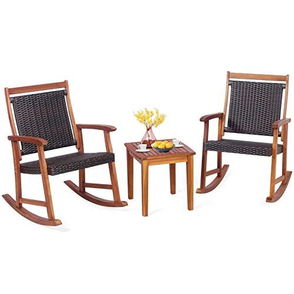 HAPPYGRILL 3 Pieces Rocking Bistro Set Acacia Wood Patio Rocking Chairs ...